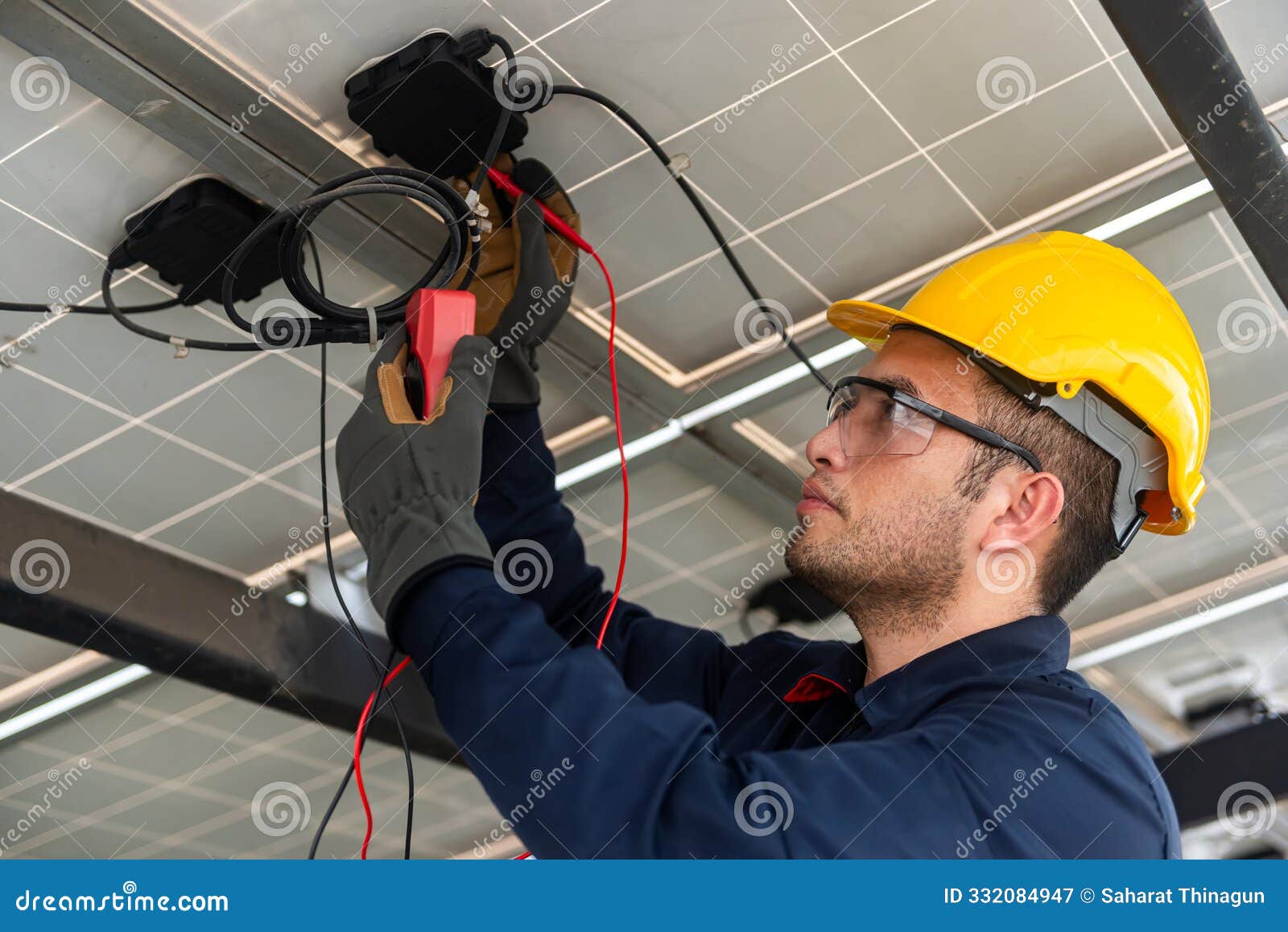 Engineer Technical Service Checking Solar Panel with Electricity Meter ...