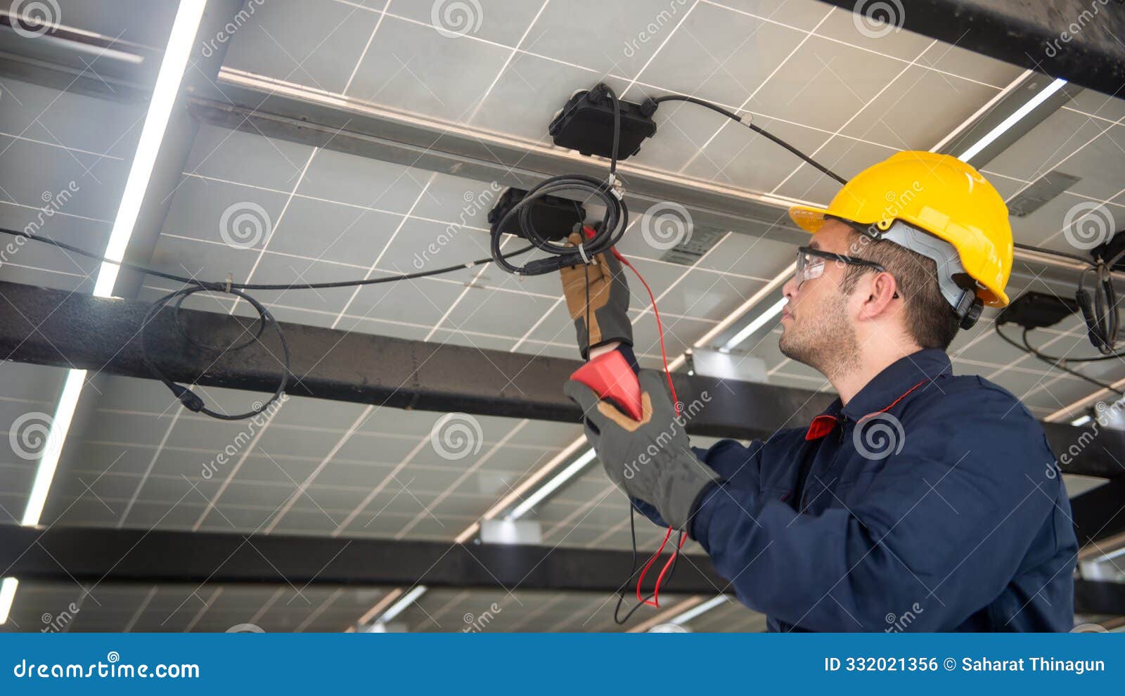 Engineer Technical Service Checking Solar Panel with Electricity Meter ...
