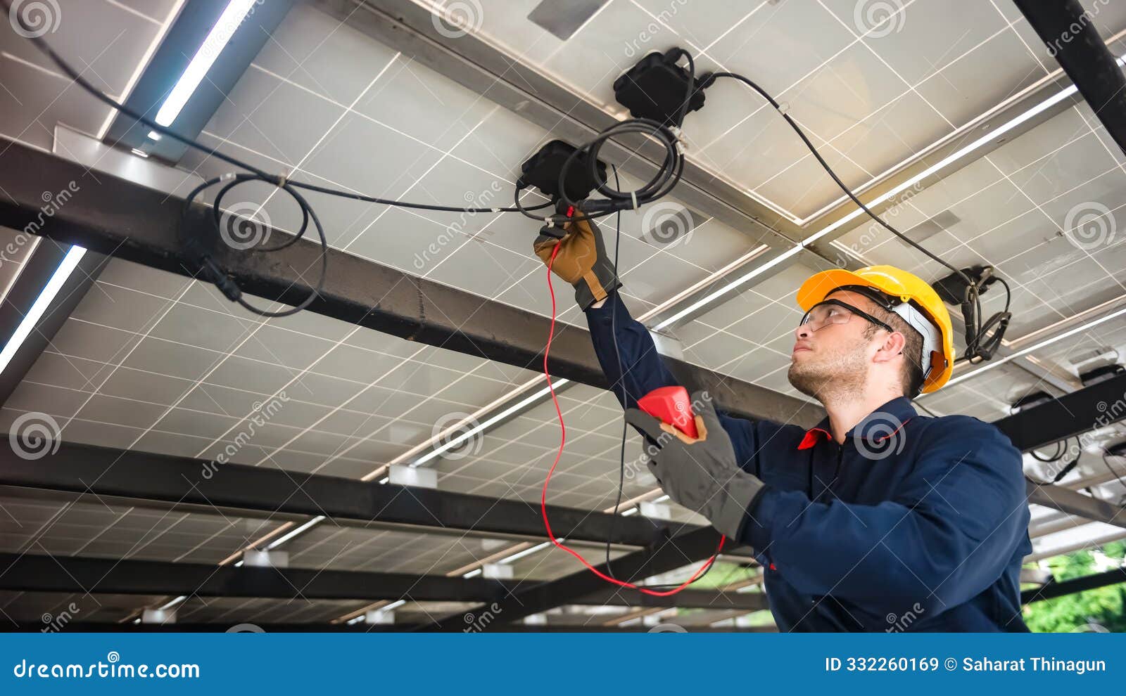 Engineer Technical Service Checking Solar Panel with Electricity Meter ...