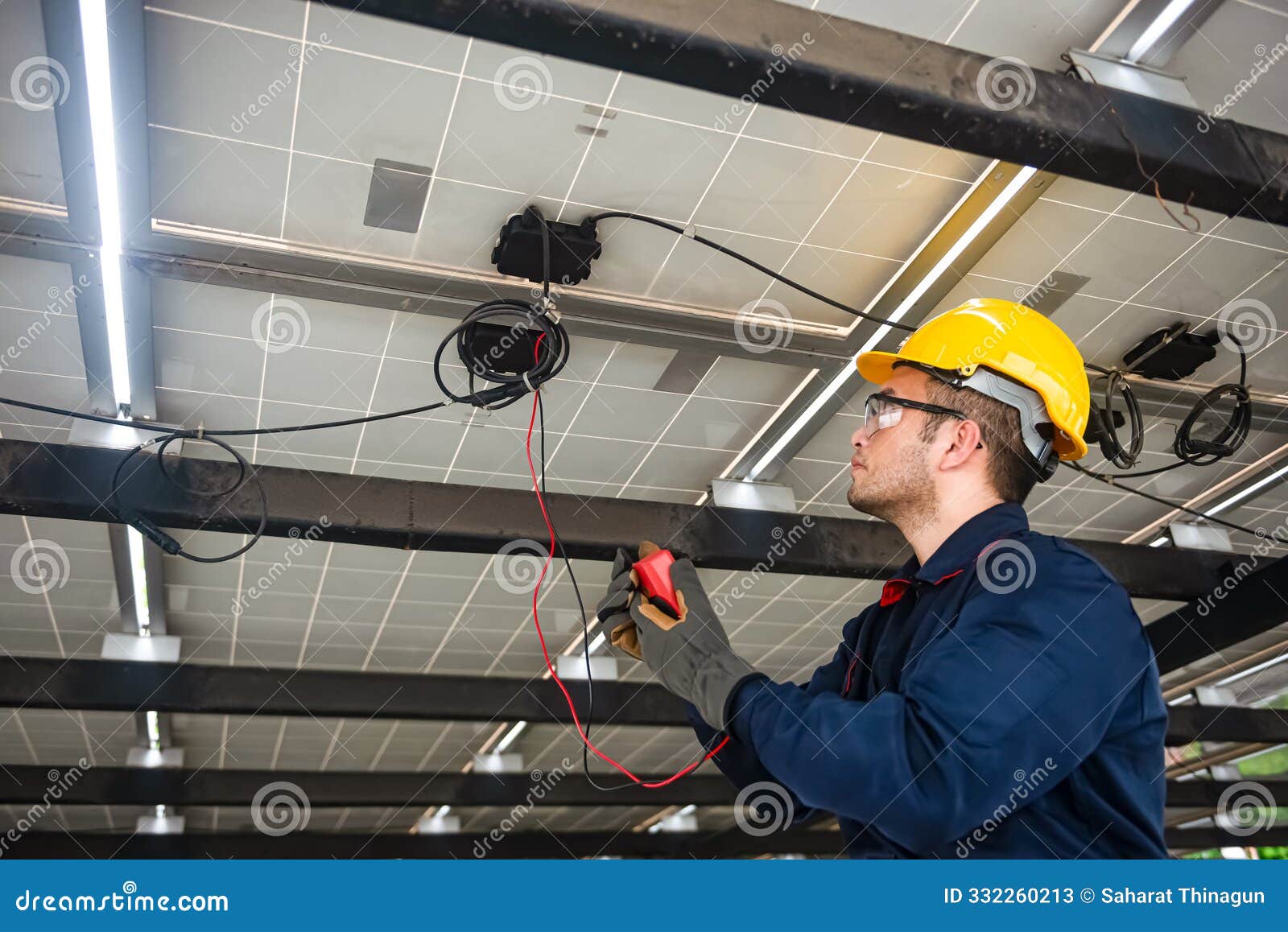 Engineer Technical Service Checking Solar Panel with Electricity Meter ...