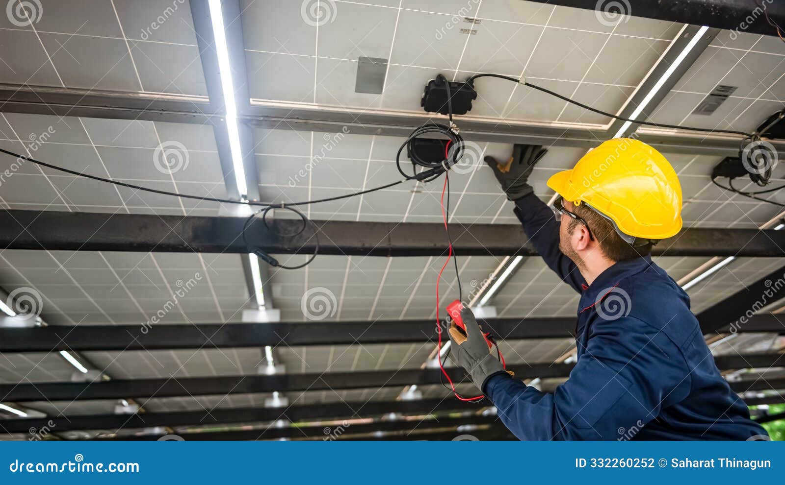 Engineer Technical Service Checking Solar Panel with Electricity Meter ...