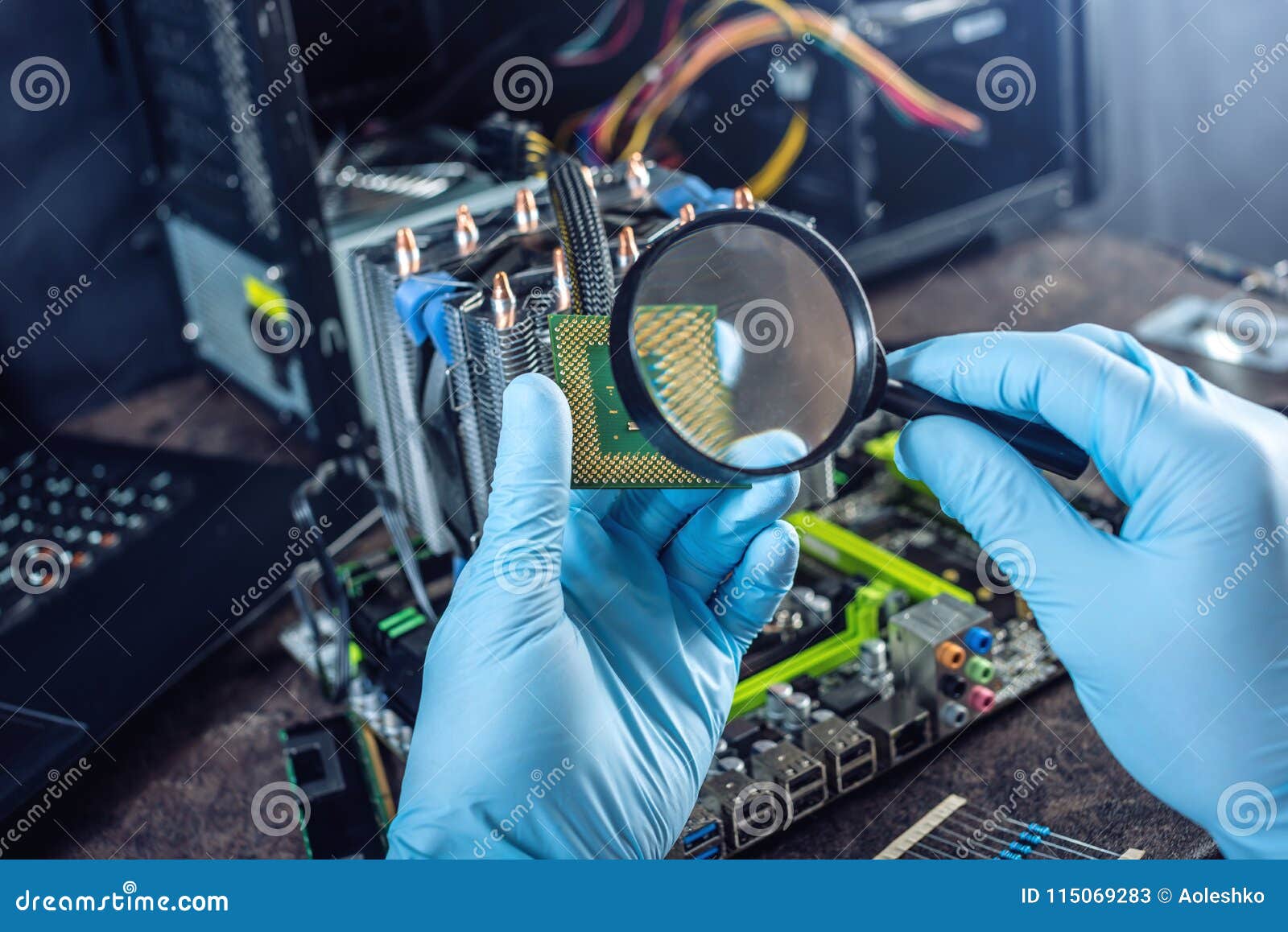 Engineer Technician Computers in Gloves on the Hands is Reviewing the ...