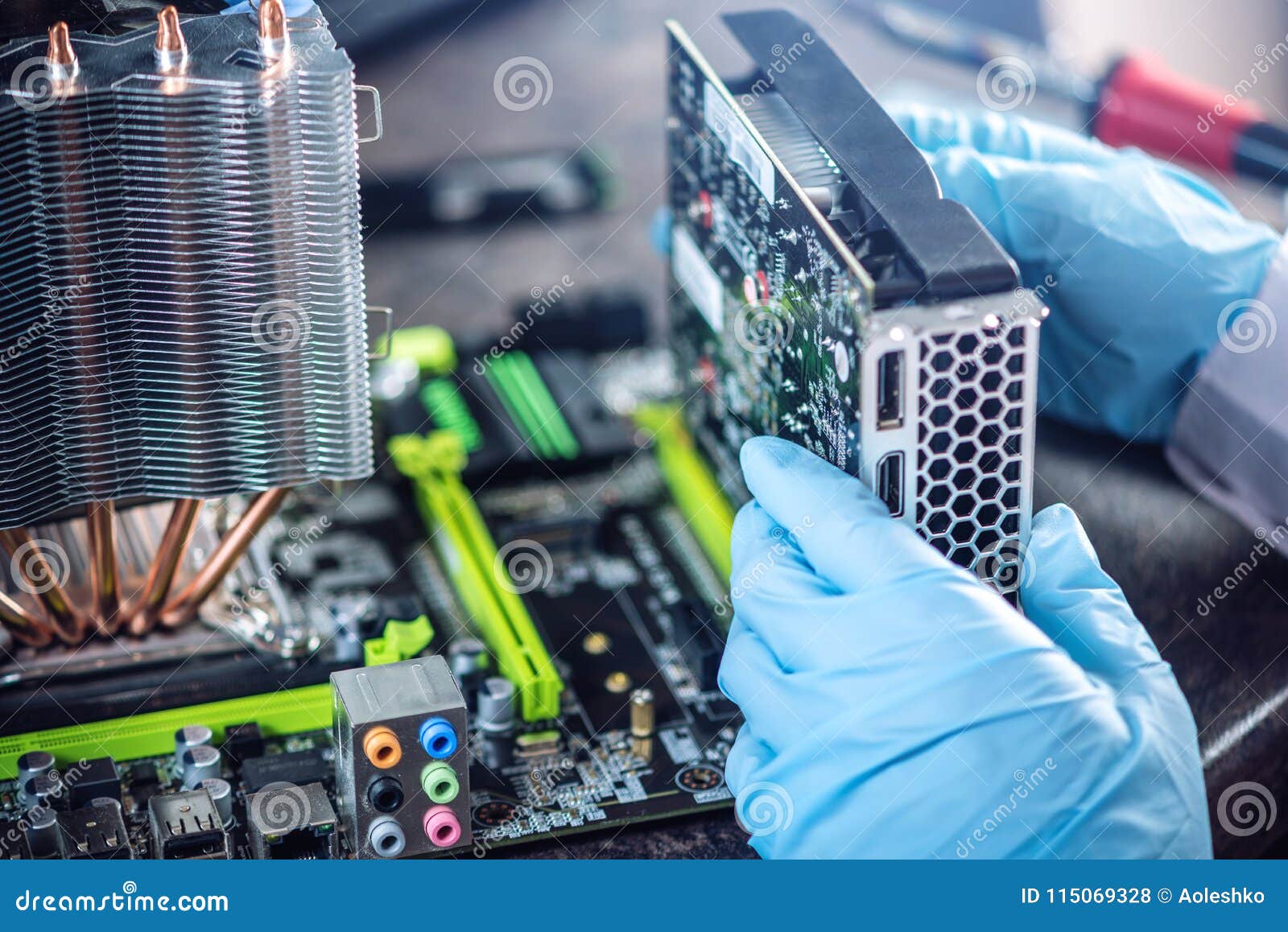 Engineer Technician Computers in Gloves on the Hands is Reviewing the ...