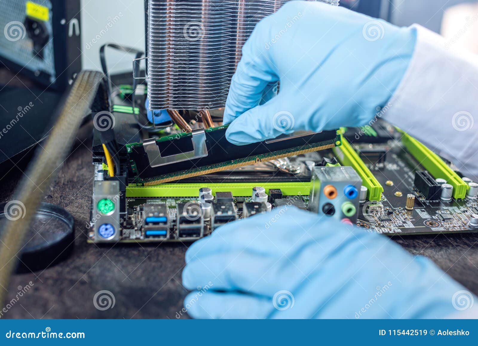 Engineer Technician Computers in Gloves on the Hands is Reviewing the ...