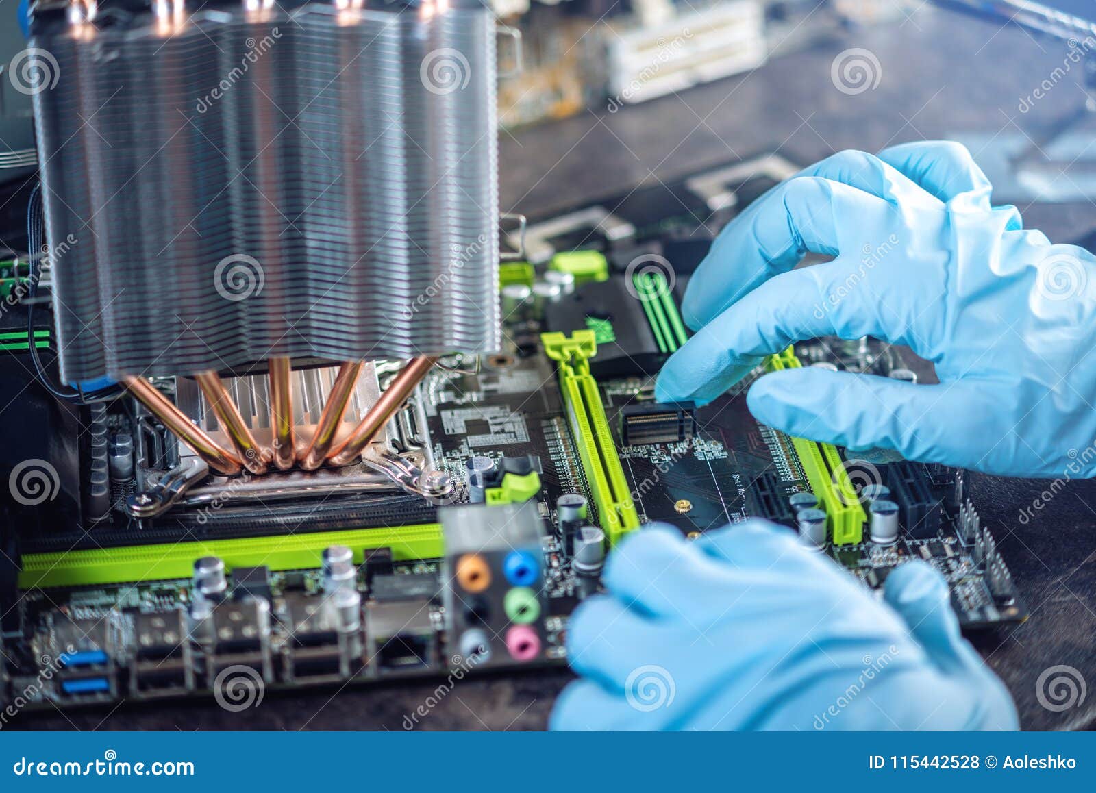Engineer Technician Computers in Gloves on the Hands is Reviewing the ...