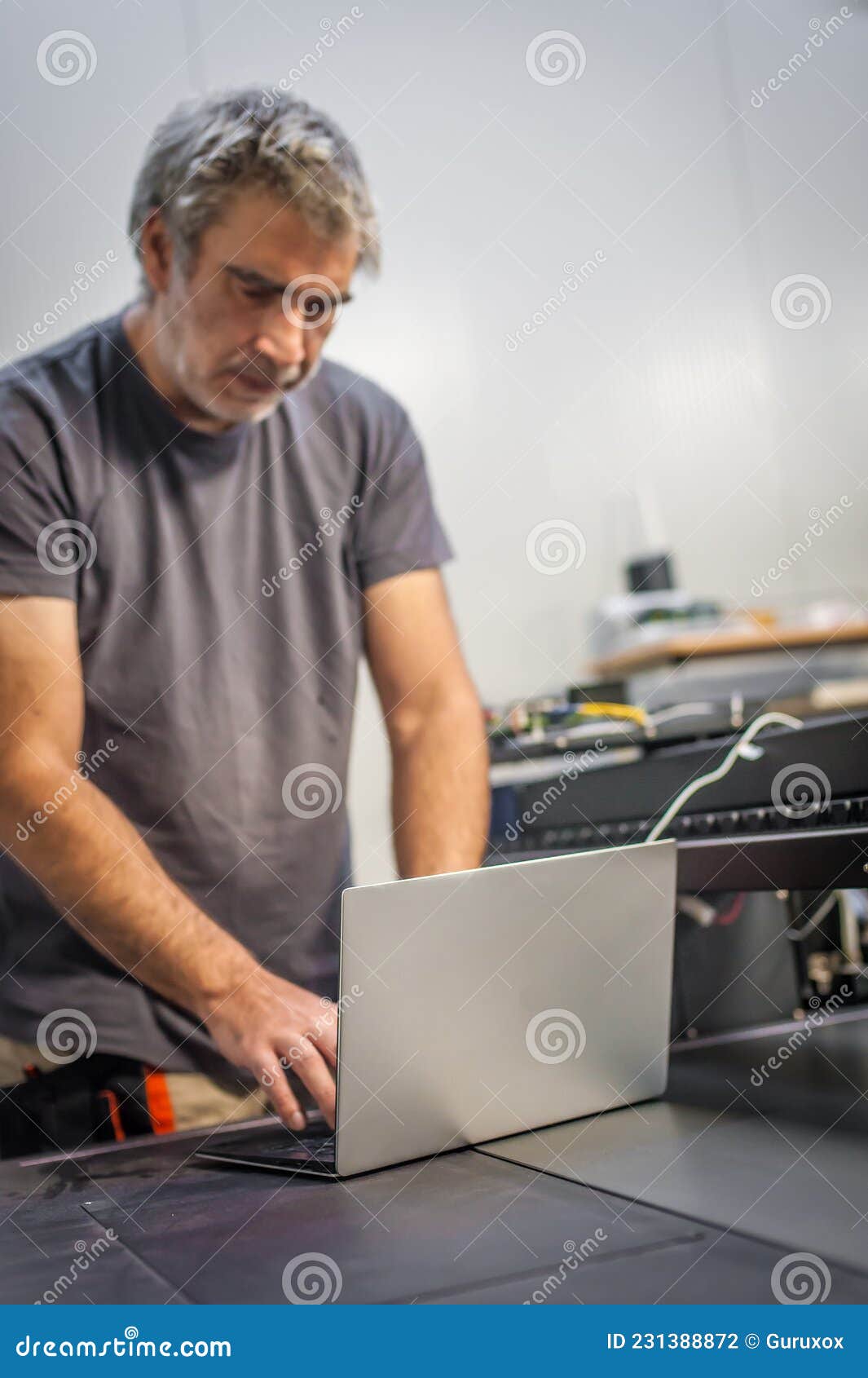 Engineer Technician Electrician Inspect System with Laptop Computer ...