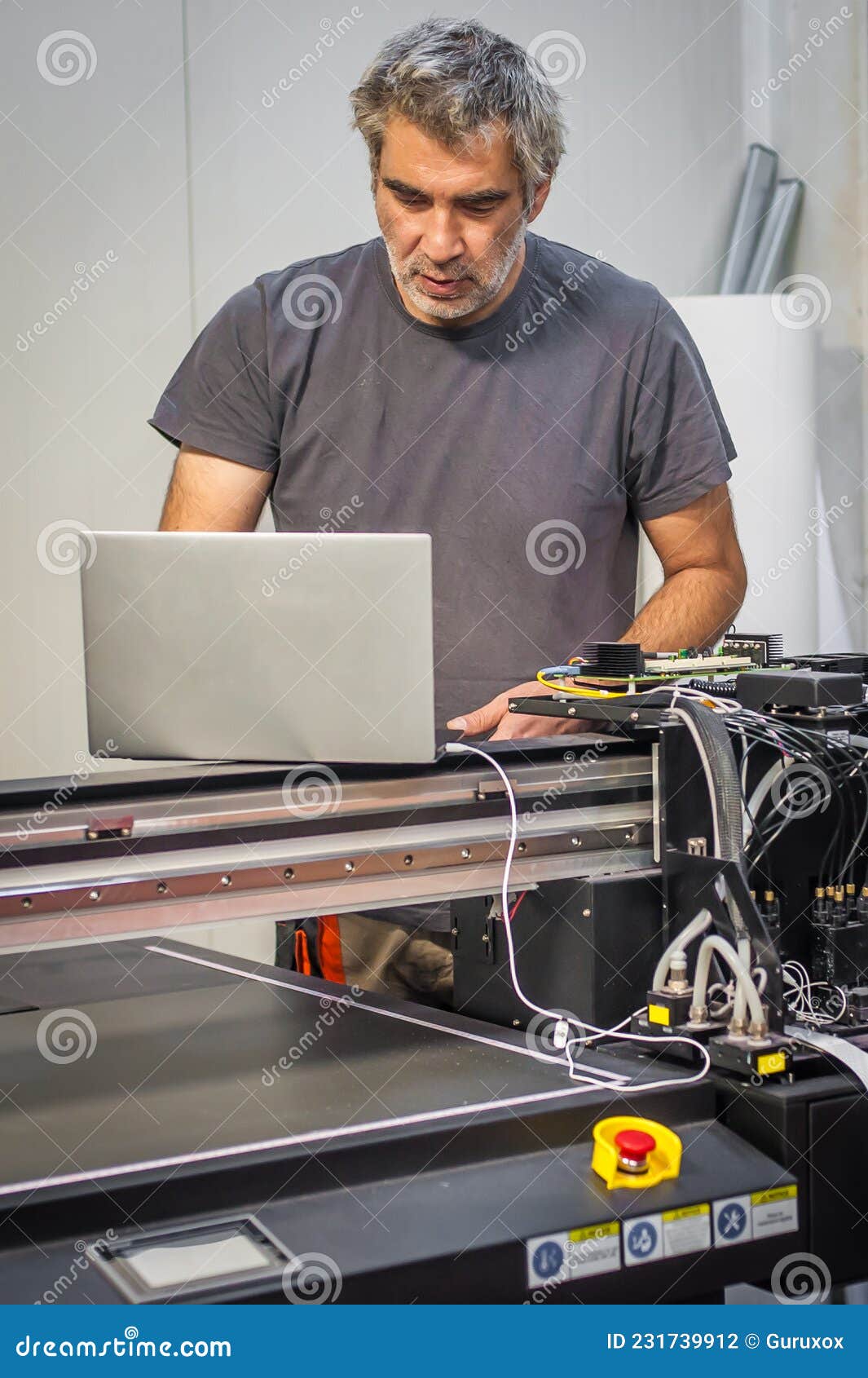 Engineer Technician Electrician Inspect System with Laptop Computer ...
