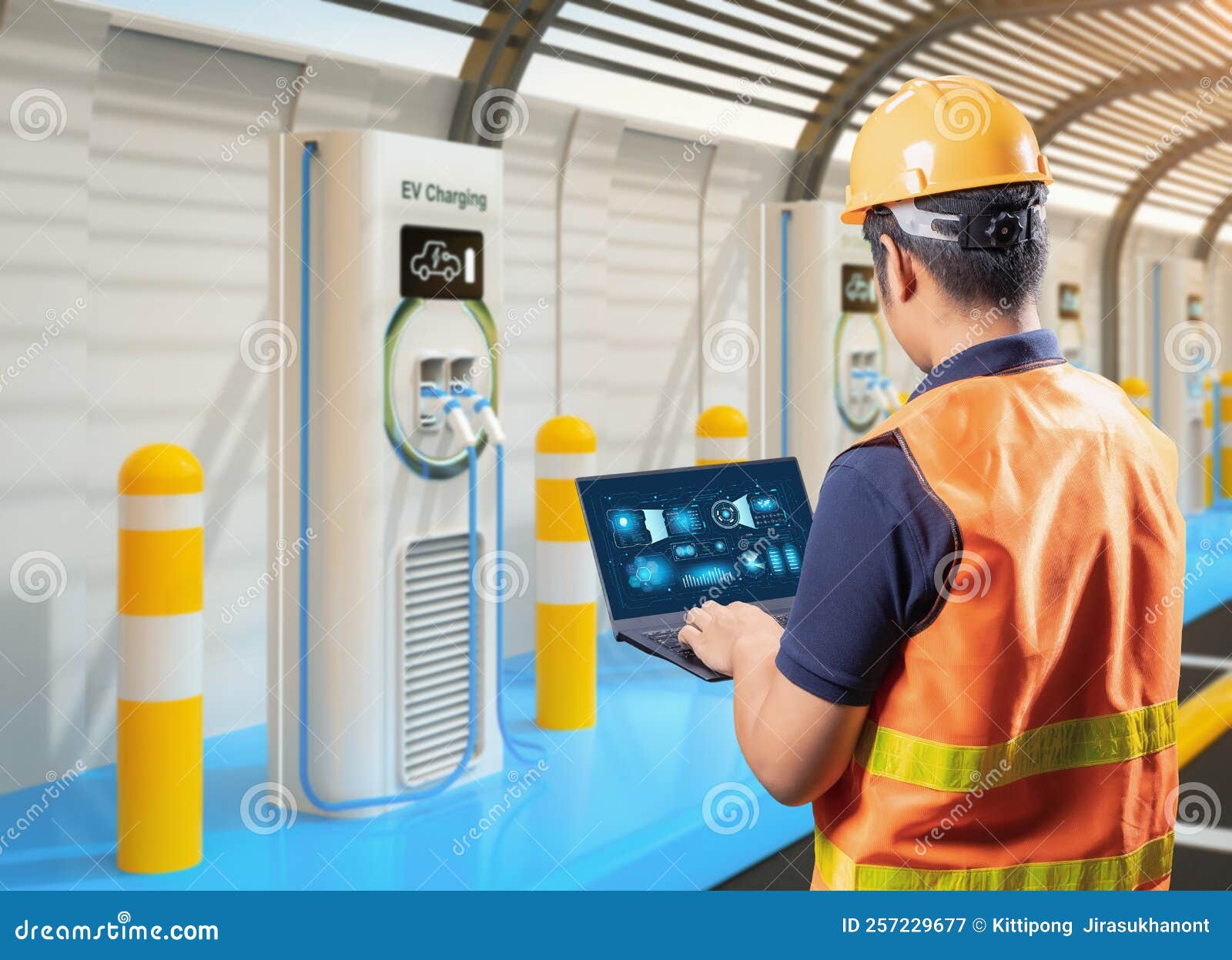 Engineer or Technician with EV Charging Stations Stock Image - Image of ...