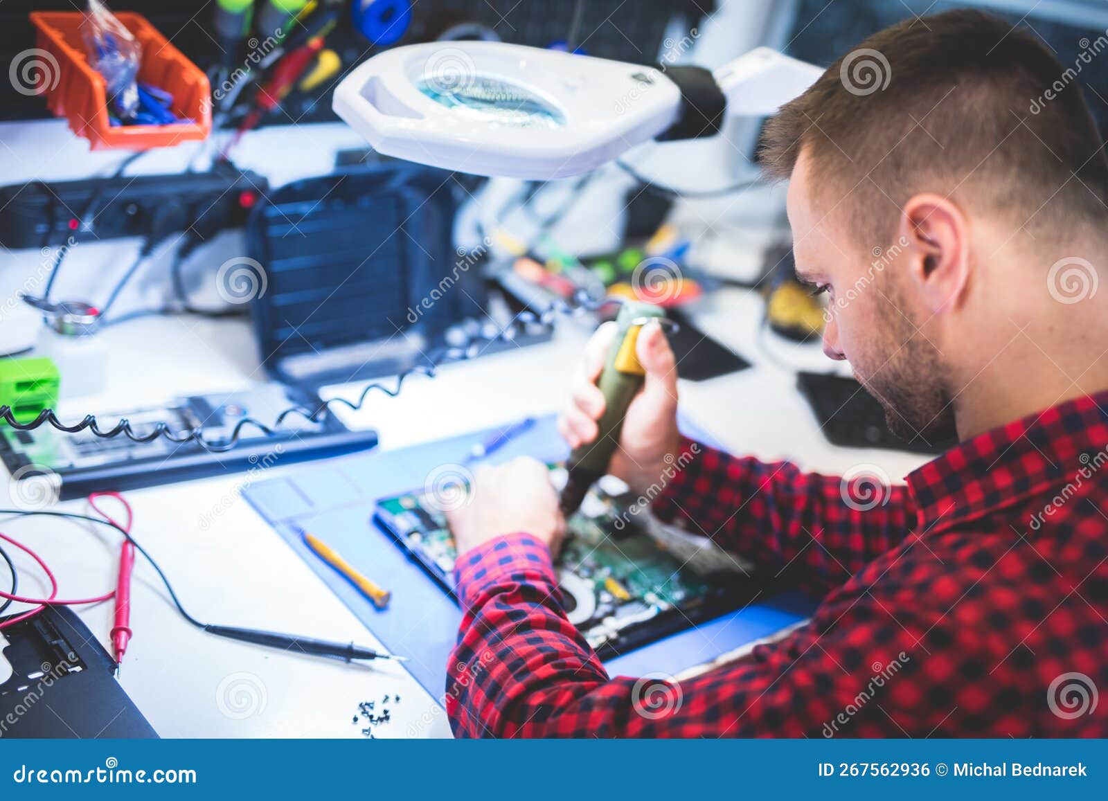It Engineer Technician Repairing Computer in Electronics Service Shop ...