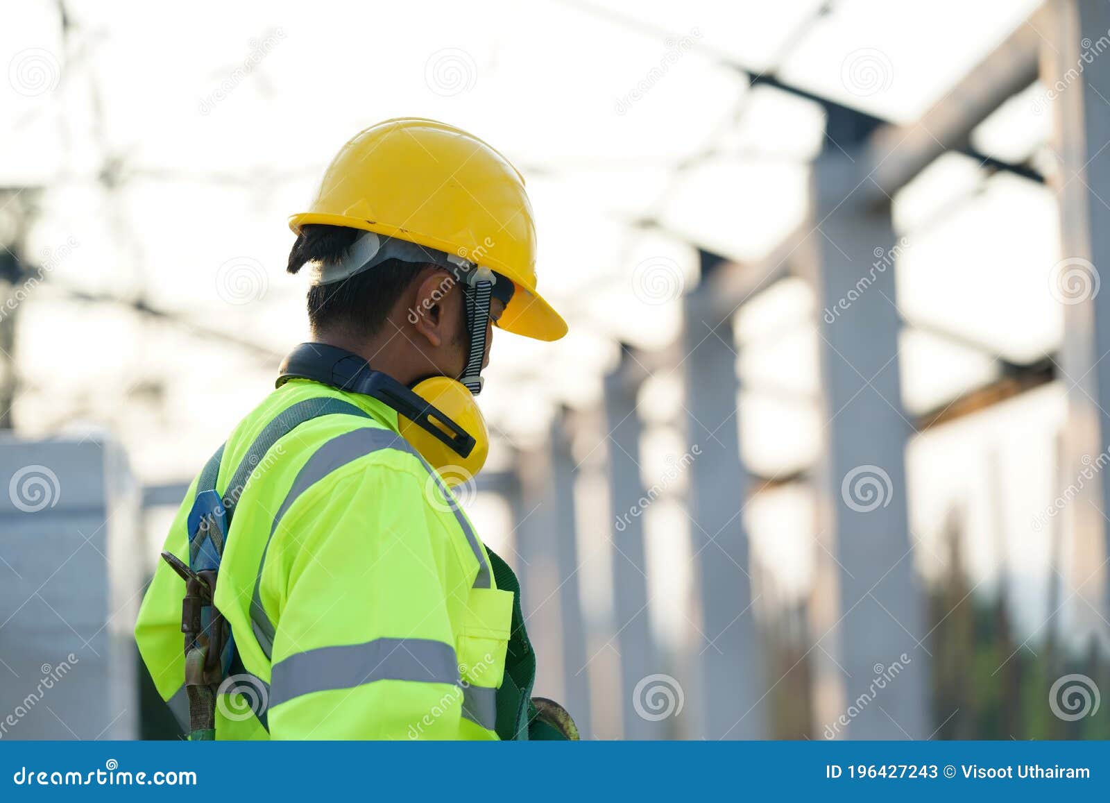 Engineer Technician Wearing Safety Harness and Safety Line Working ...