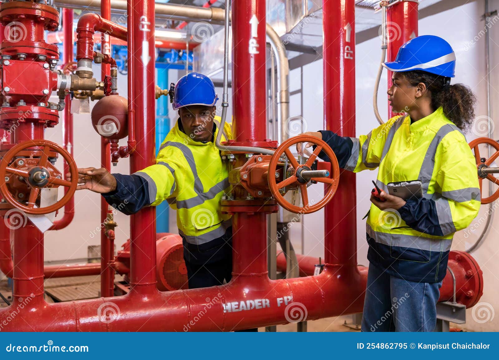 Engineer or Technician Work Checking Fire Suppression System and Fire ...