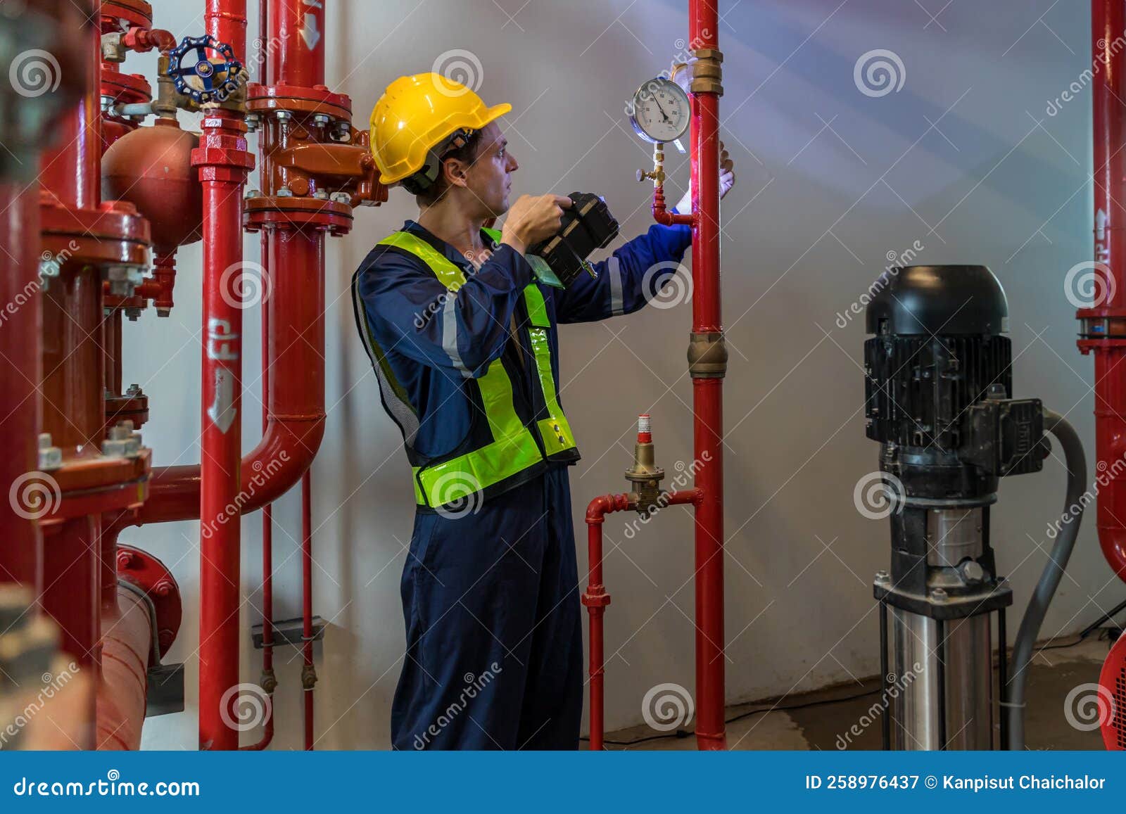Engineer or Technician Work Checking Fire Suppression System and Fire ...