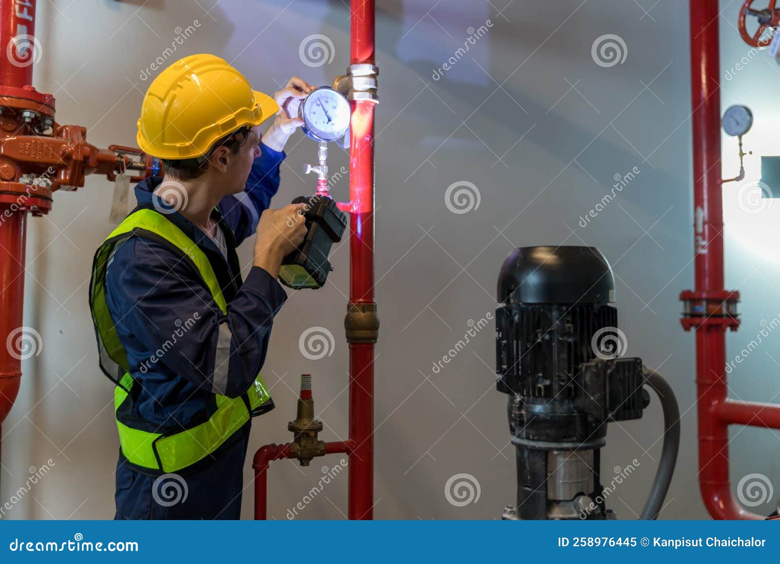 Engineer or Technician Work Checking Fire Suppression System and Fire ...
