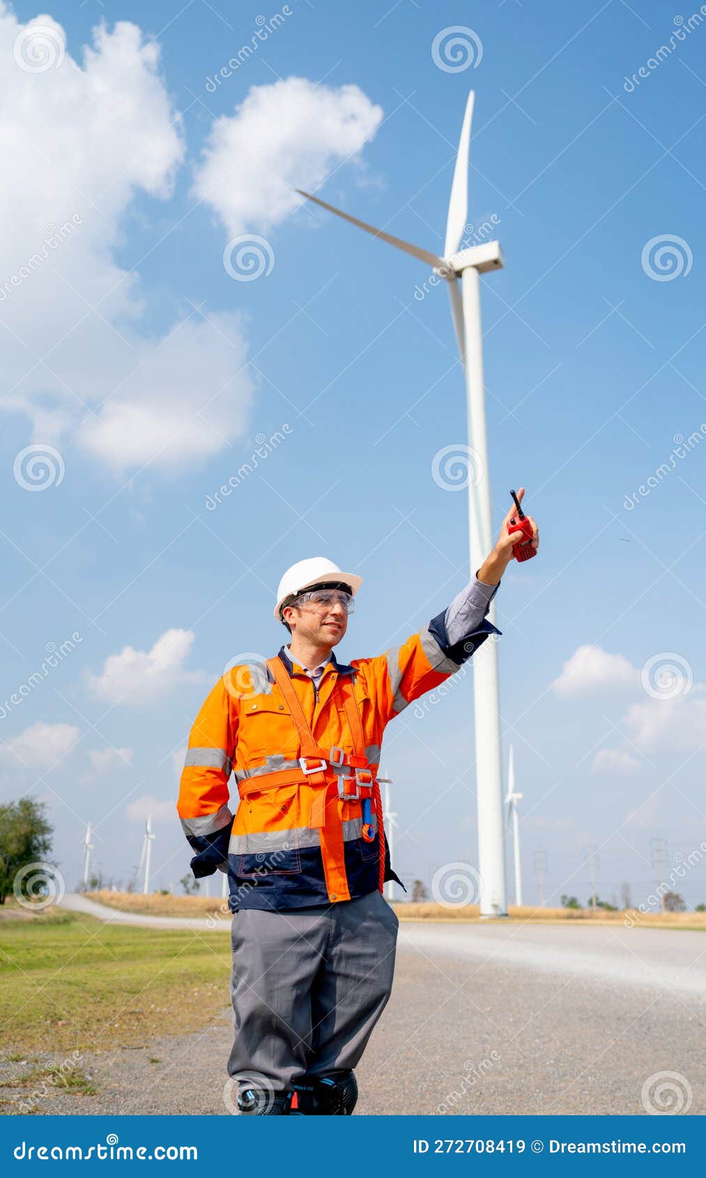 Engineer or Technician Worker Stand in Front of Windmill or Wind ...