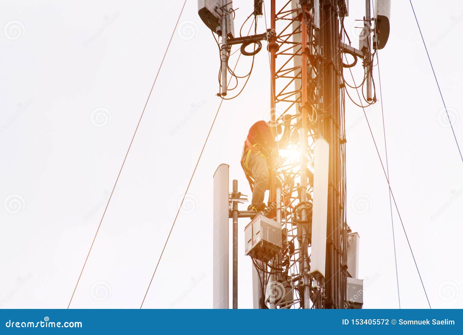 Engineer or Technician Working on High Tower,Risk Work of High Work ...