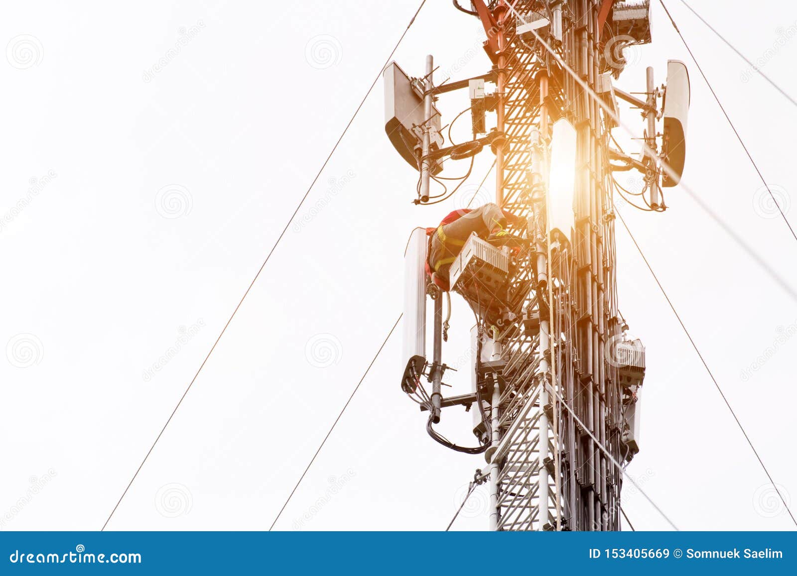 Engineer or Technician Working on High Tower,Risk Work of High Work ...