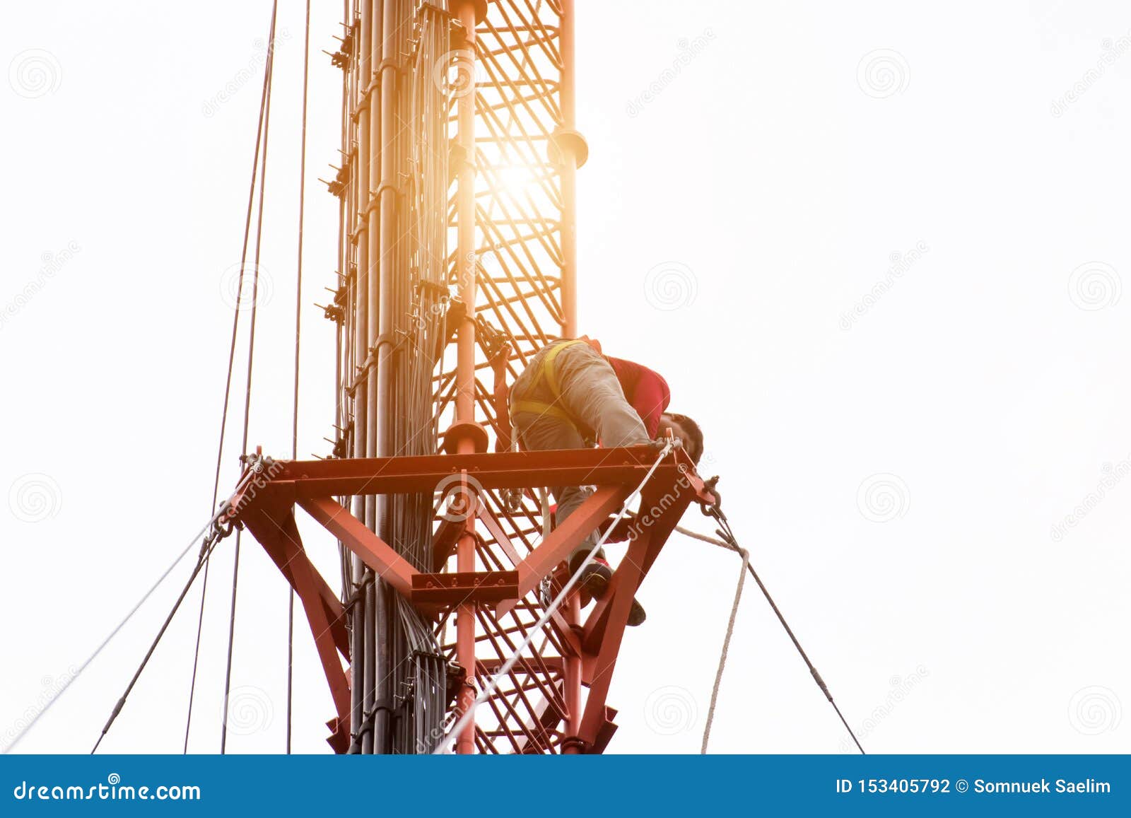 Engineer or Technician Working on High Tower,Risk Work of High Work ...