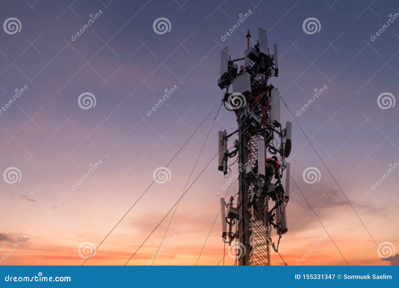 Engineer or Technician Working on High Tower,Risk Work of High Work ...