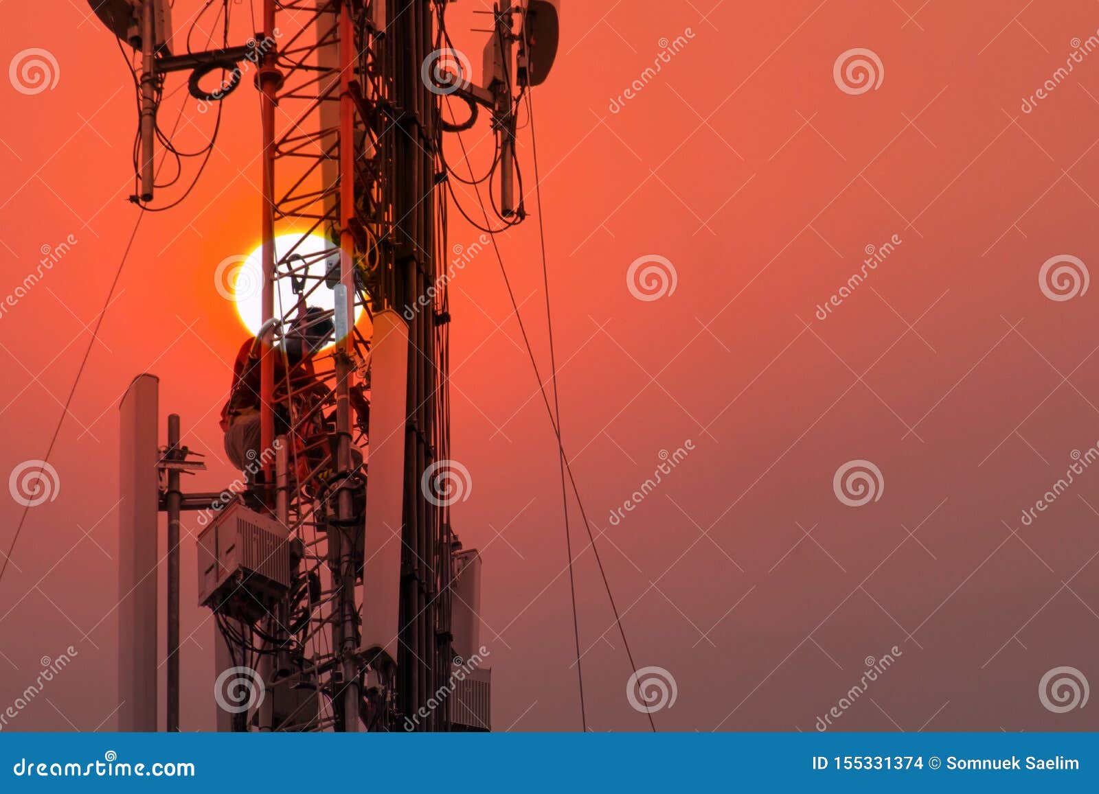 Engineer or Technician Working on High Tower,Risk Work of High Work ...