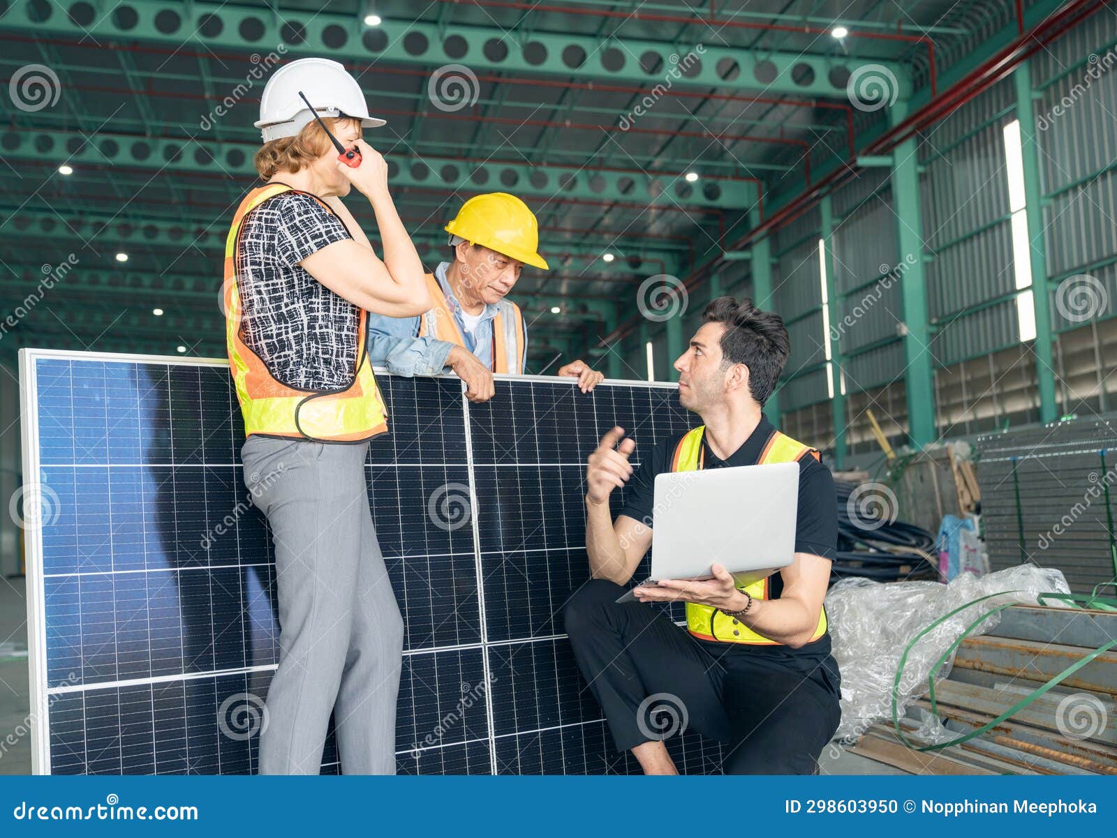 Engineer and Technician Working Together in Solar Power Plant. Stock ...