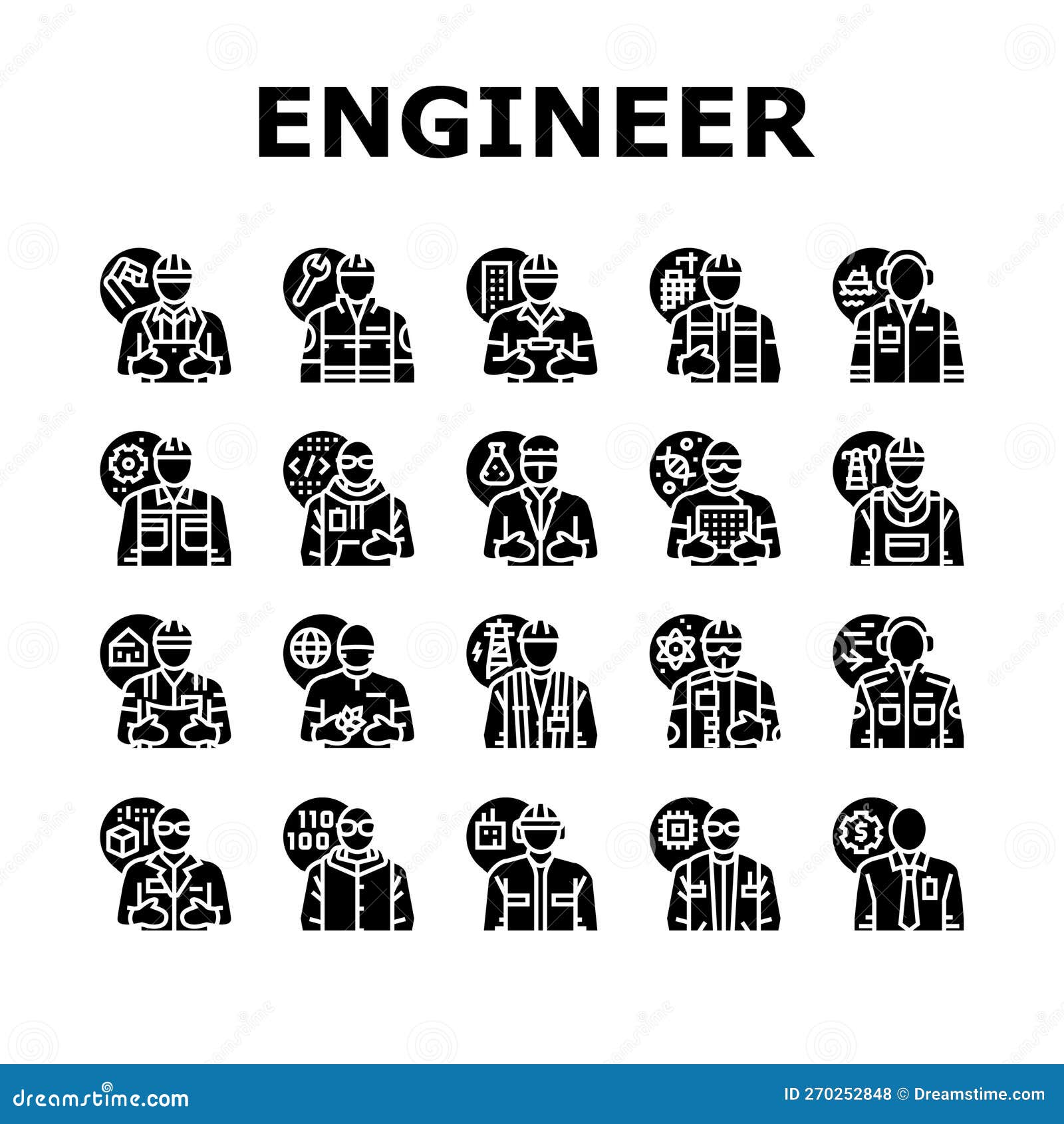 Engineer Technology Work Man Icons Set Vector Stock Vector ...