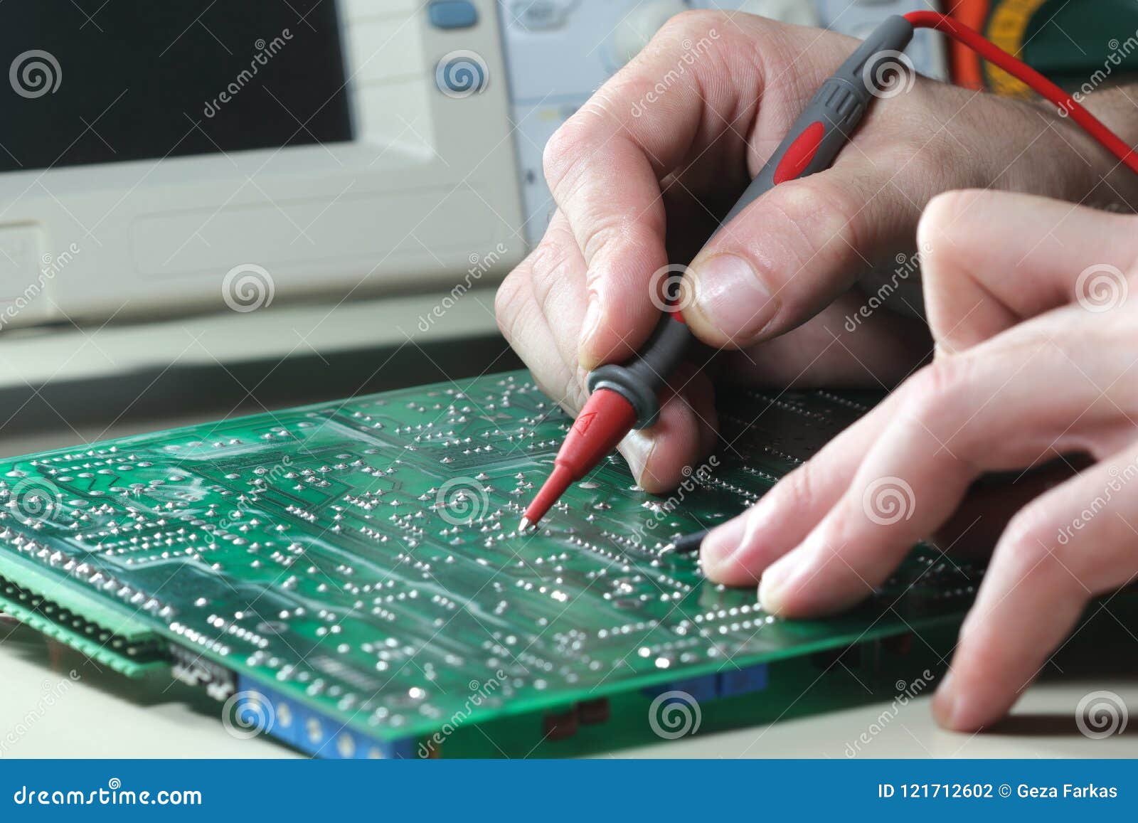 Engineer Test Electronic Component with Oscilloscope in Laboratory ...
