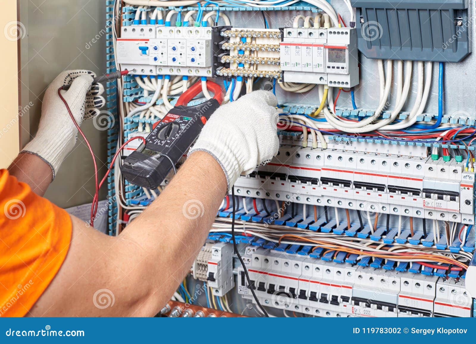 Engineer Tests Power High Voltage Three Phase Circuit Box with M Stock ...