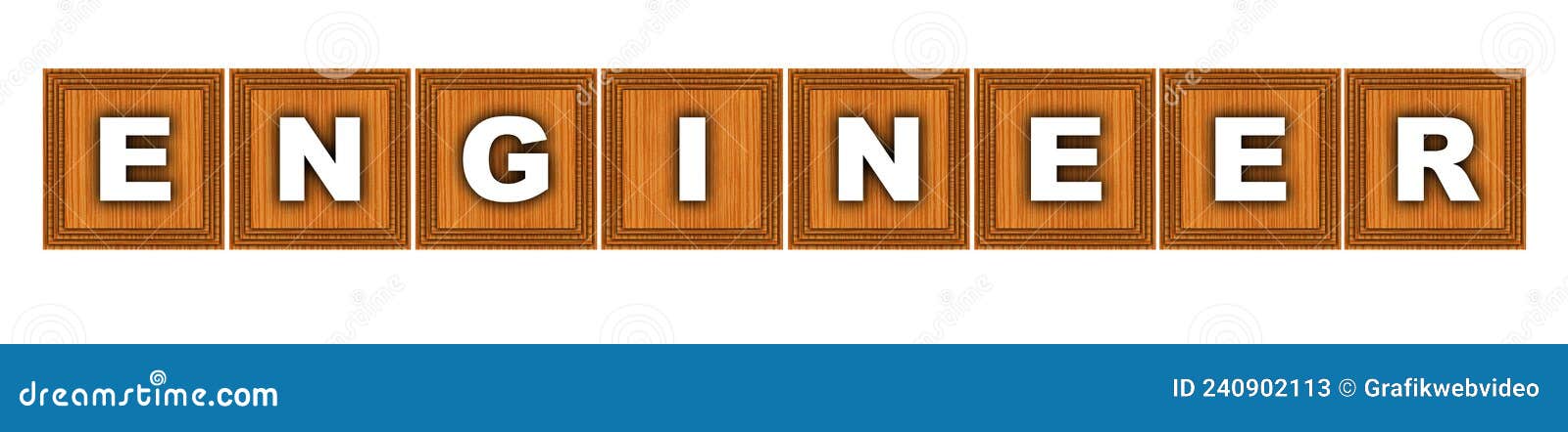 Engineer Text Title - Square Wooden Concept - White Background - 3D ...