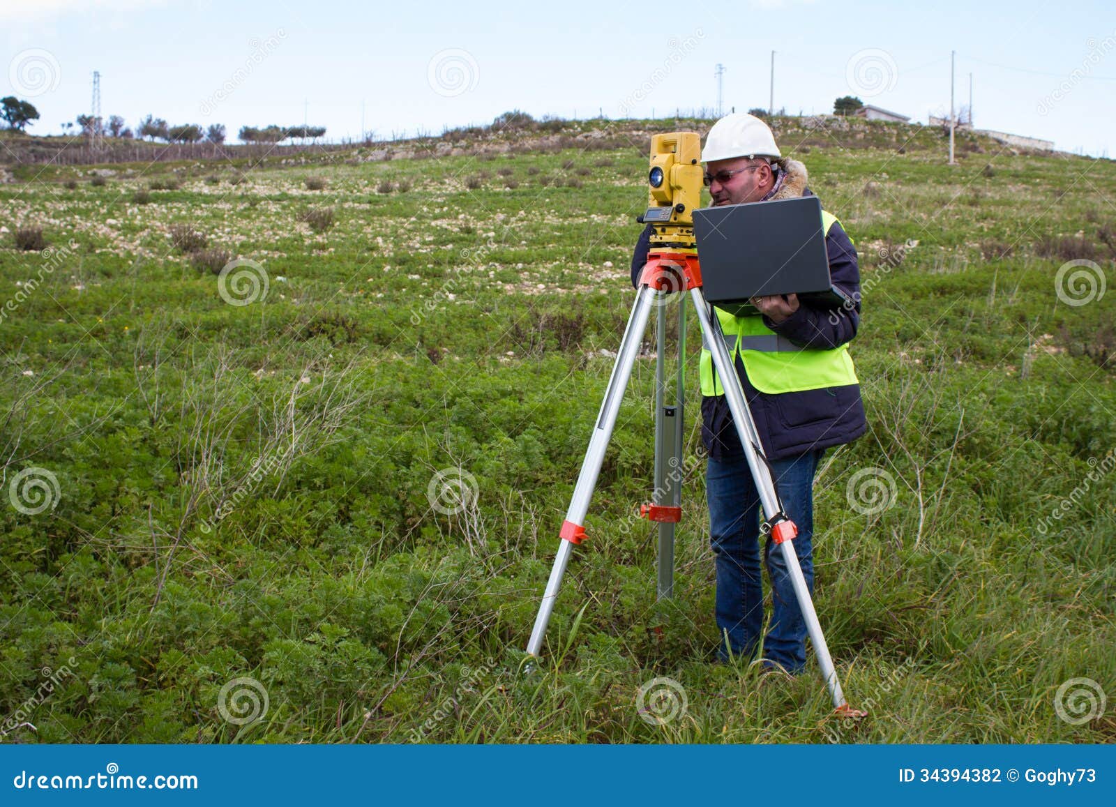 Cartographer Engineer, Surveyor Working With Total Station Construction ...