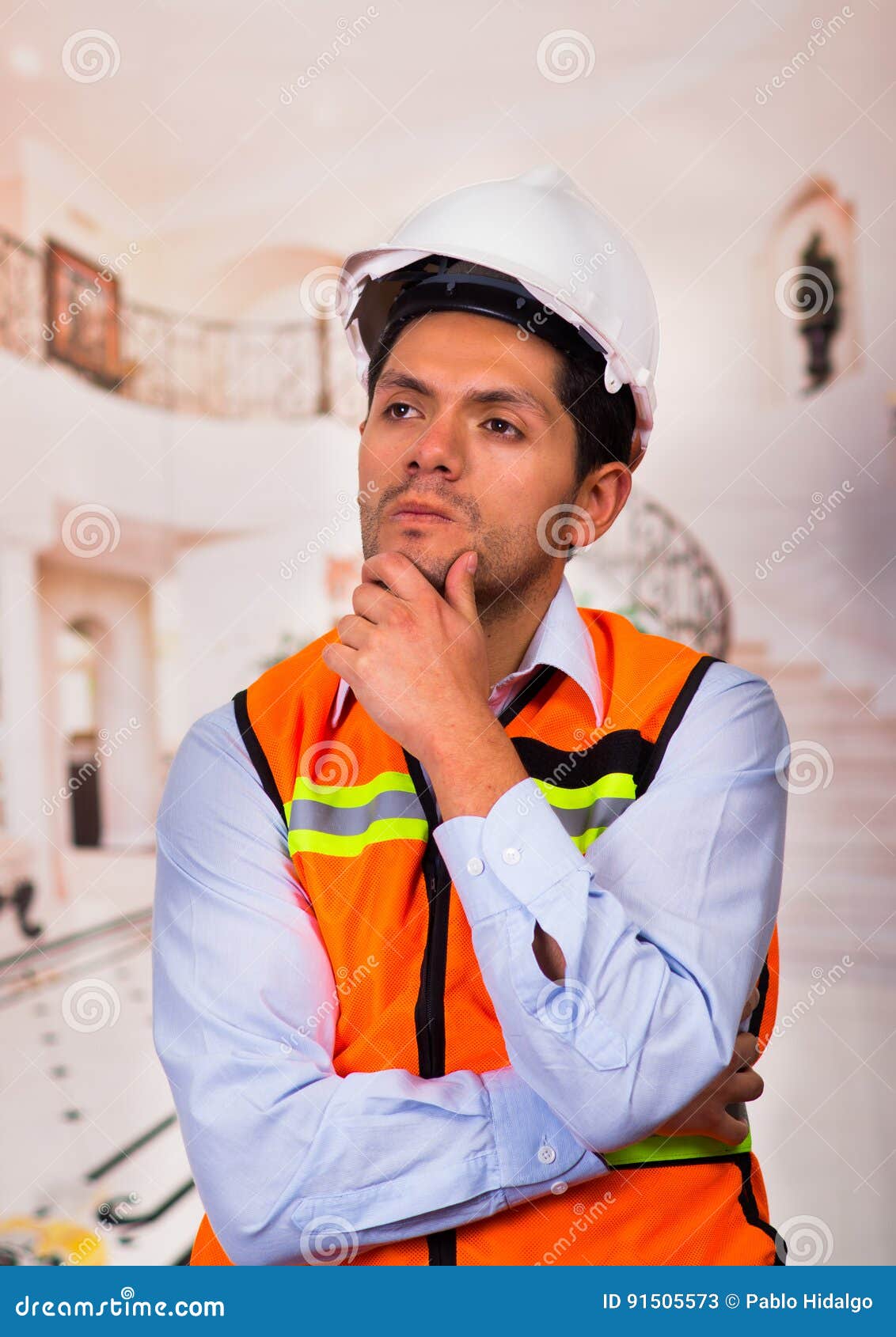 Engineer Thinking at Construction Site Stock Image - Image of ...
