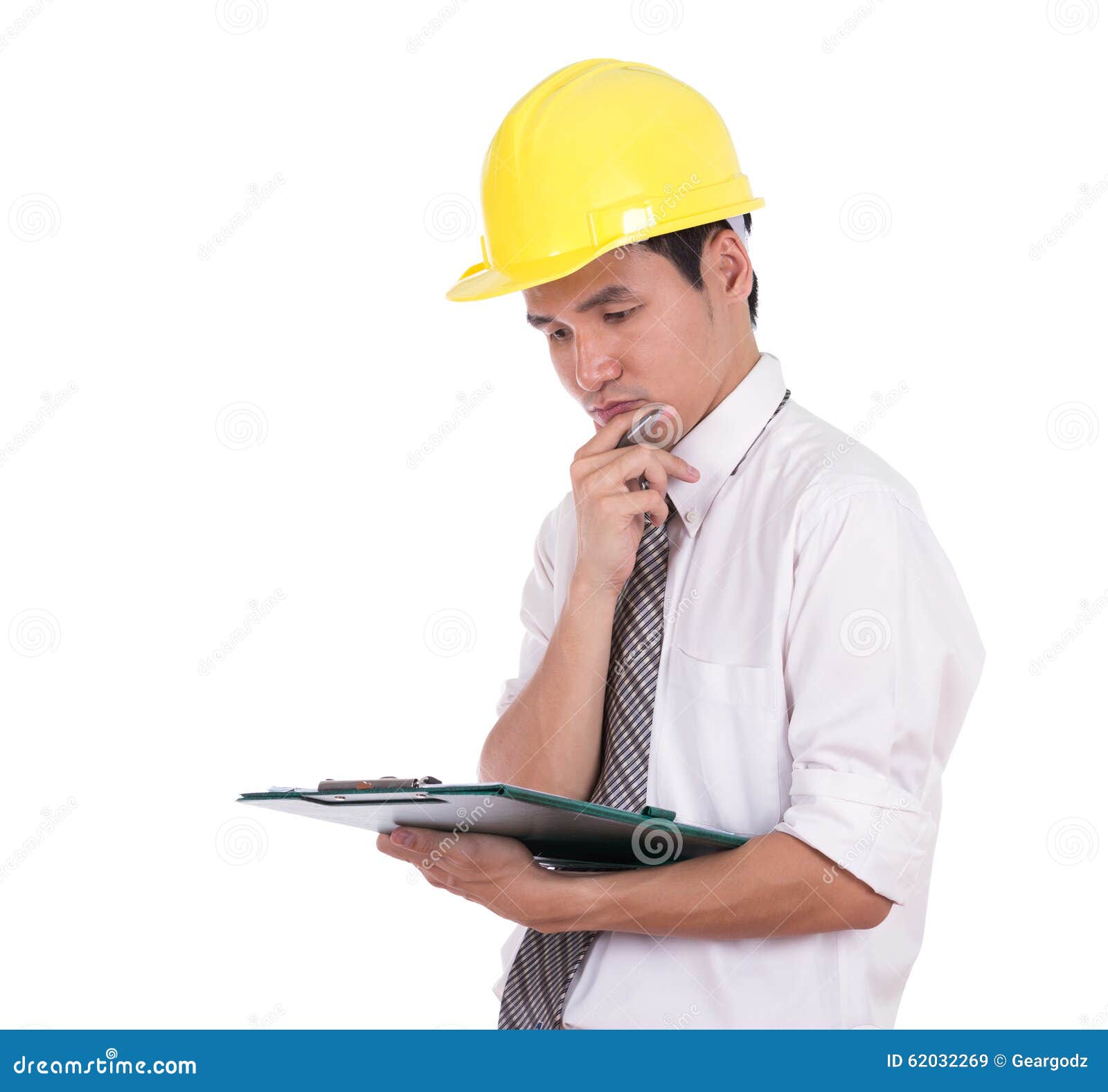Engineer Thinking and Looking on Clipboard Stock Image - Image of male ...