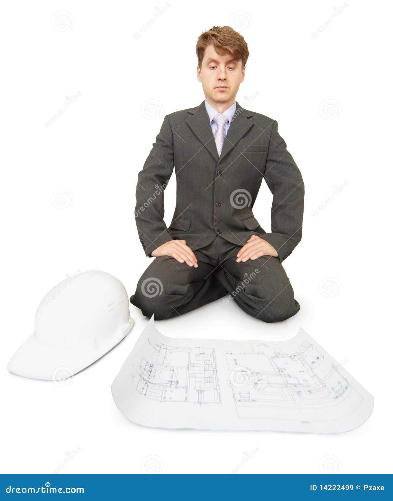 Engineer is Thinking Over Drawing Stock Image - Image of caucasian ...