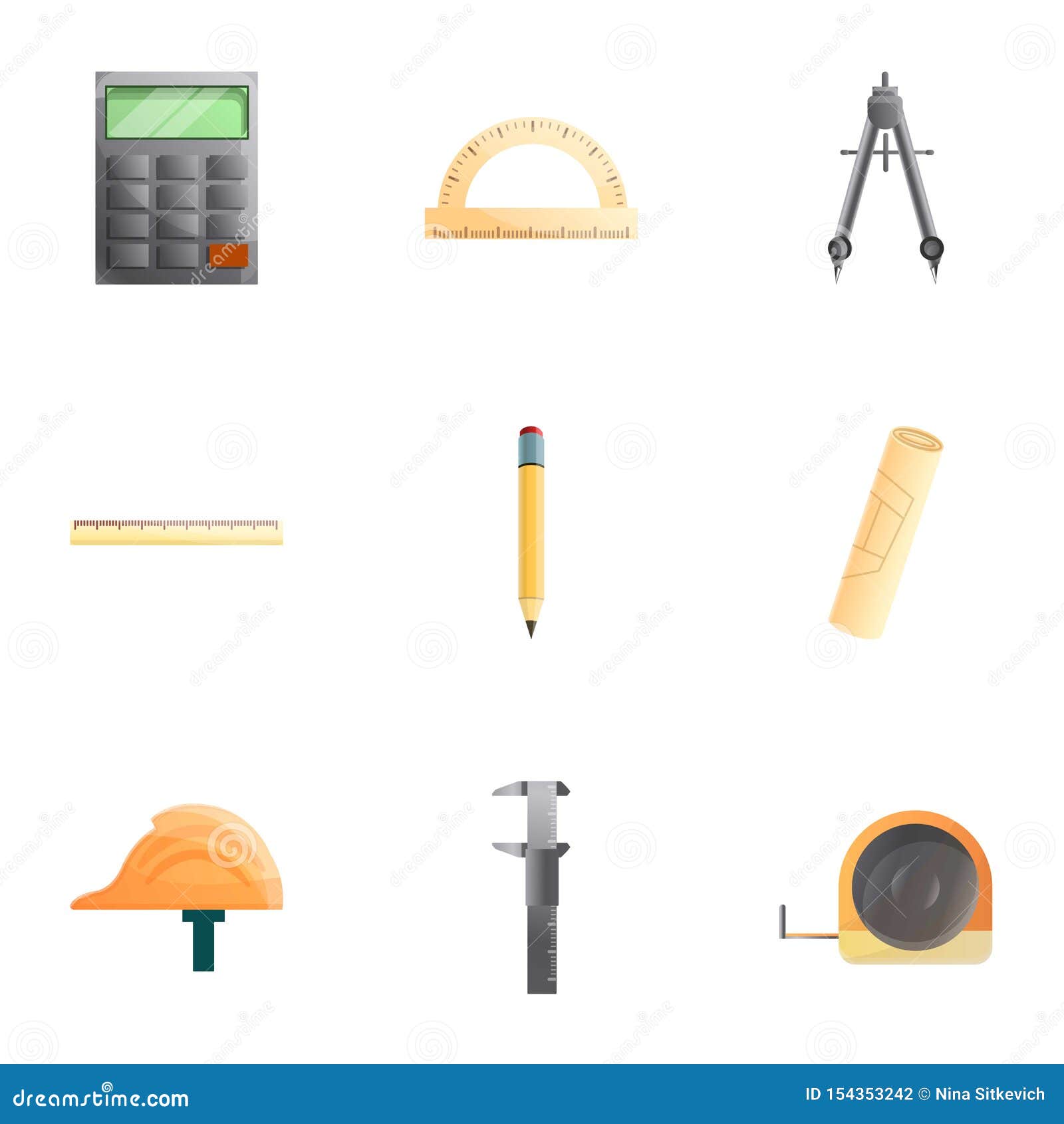 Engineer Tools Icon Set, Cartoon Style Stock Vector - Illustration of ...