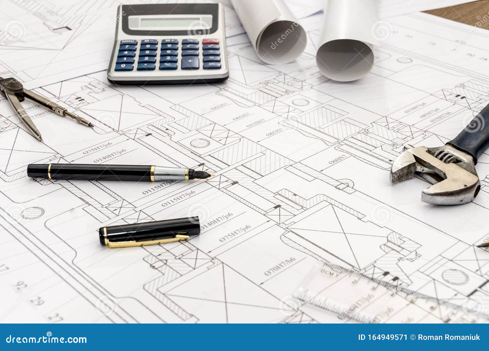 Engineer Tools on Sketch Background Top View Stock Image - Image of ...