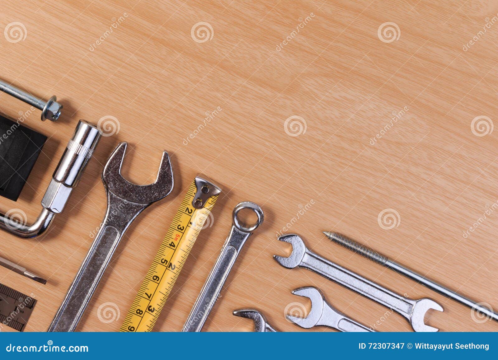 Engineer Tools, Wrench Tools on Wood Table. Stock Image - Image of ...