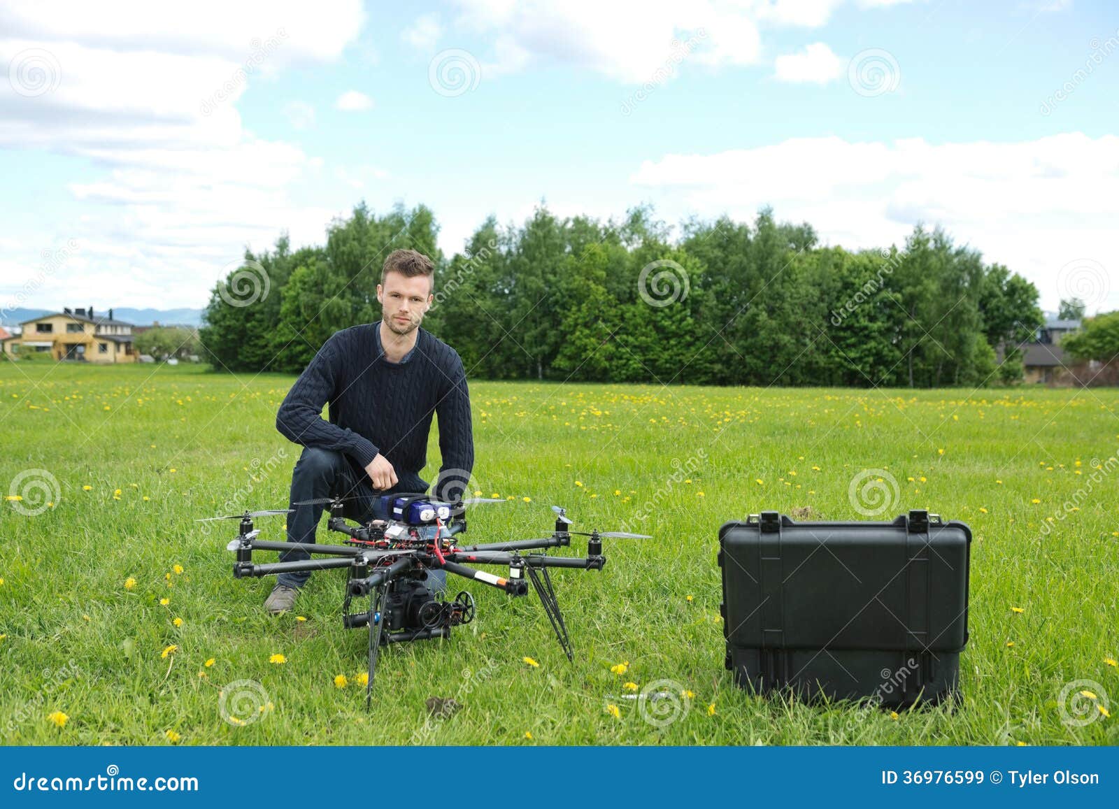 Engineer with UAV Helicopter in Park Stock Image - Image of people ...