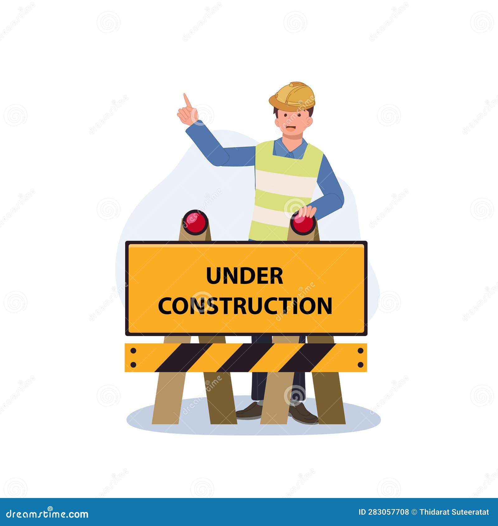 Engineer with Under Construction Placard Sign. No Entry Stock Vector ...