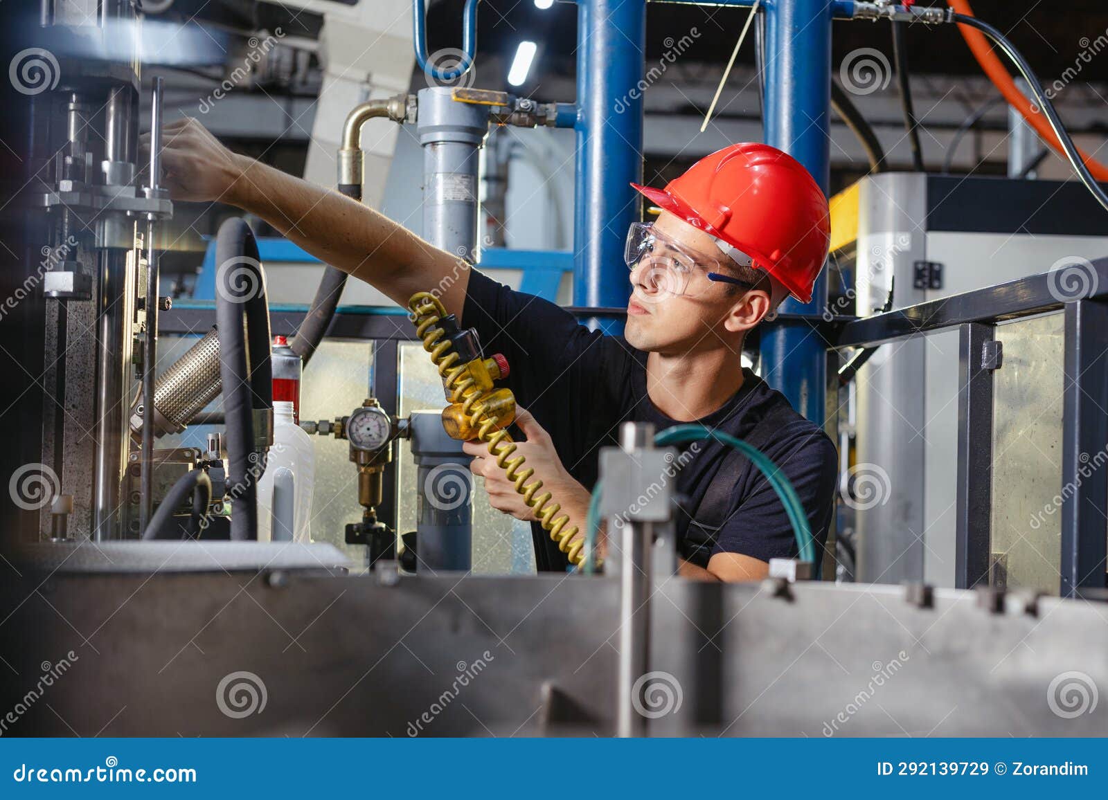 Engineer in Uniform Helmet Inspection Check Control Heavy Machine Stock ...