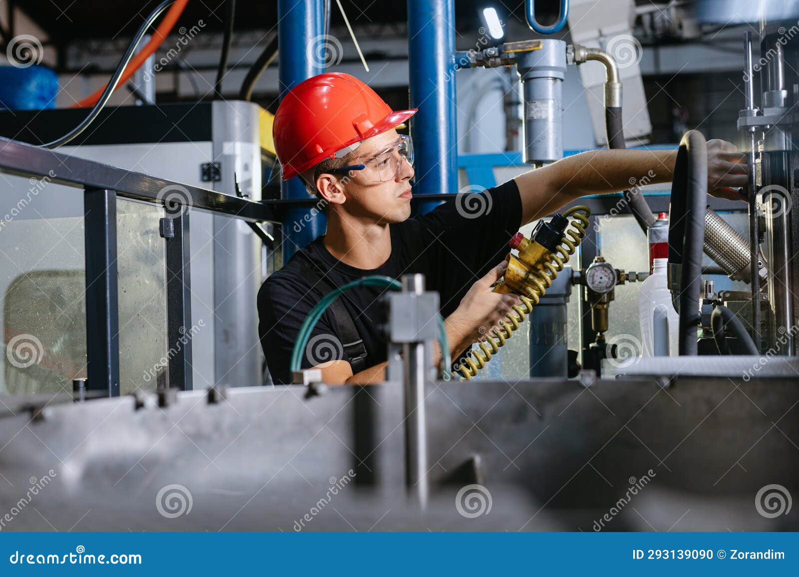 Engineer in Uniform Helmet Inspection Check Control Heavy Machine Stock ...