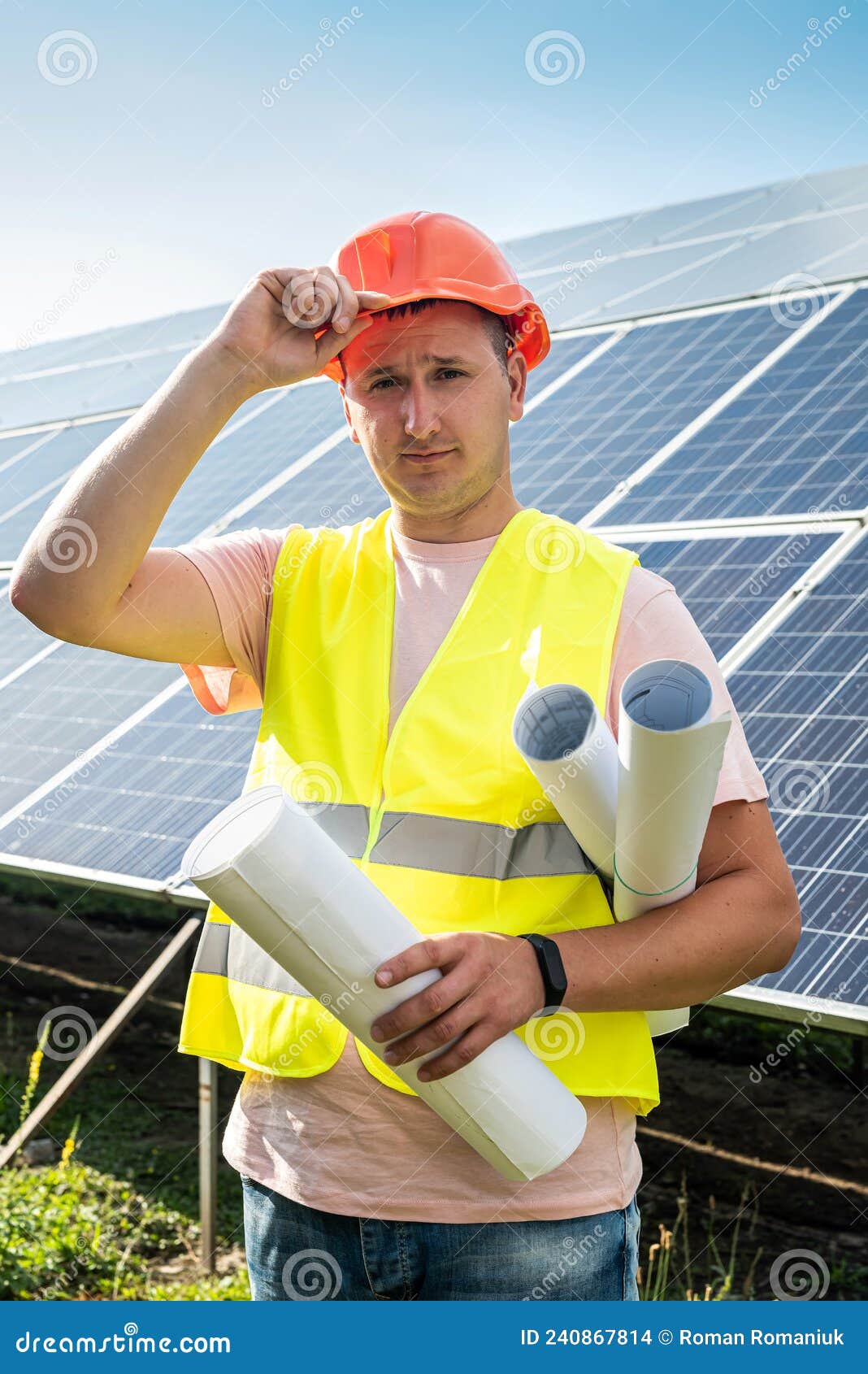 Engineer in Uniform Working of Solar Power Plant Stock Photo - Image of ...