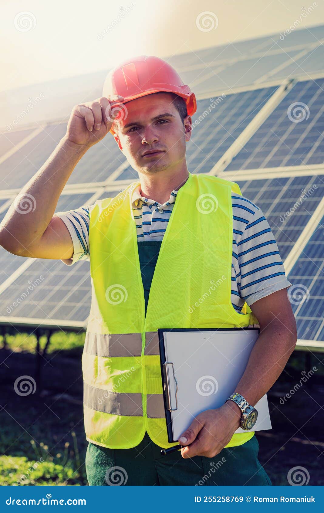 Engineer in Uniform Working of Solar Power Plant Stock Image - Image of ...