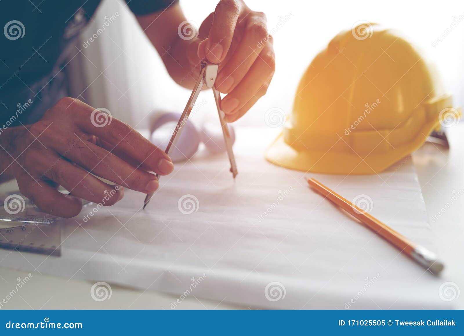Engineer Use Architect Working on the Table Stock Image - Image of ...