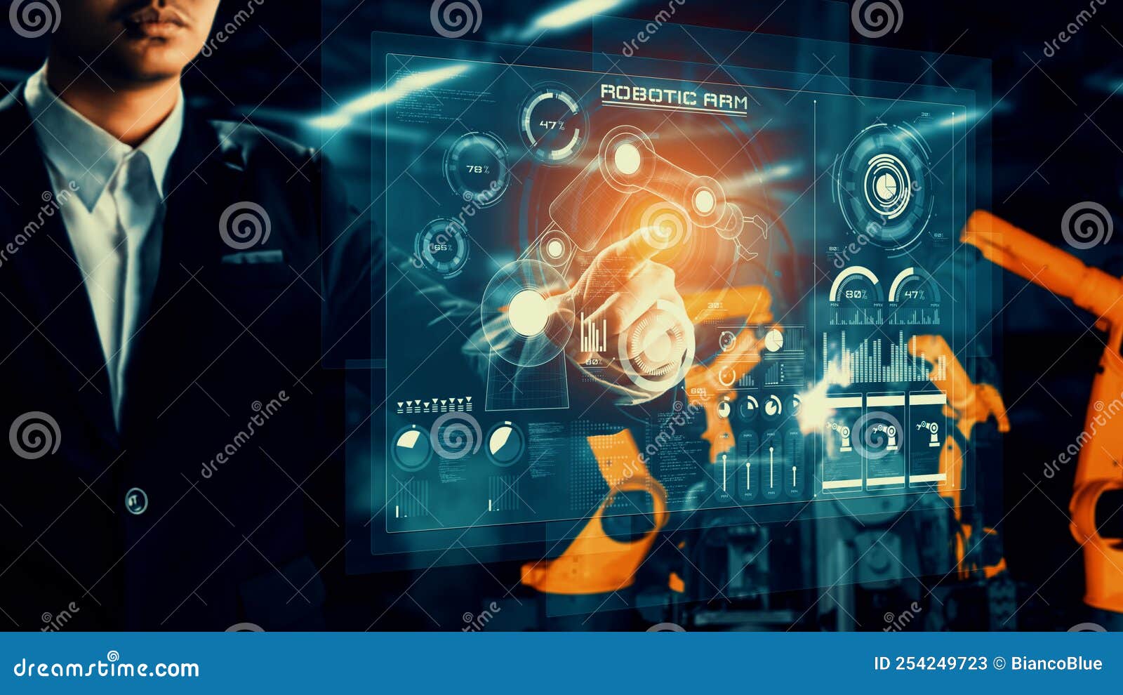 Engineer Use Cybernated Robotic Software Control Industry Robot Arm in ...