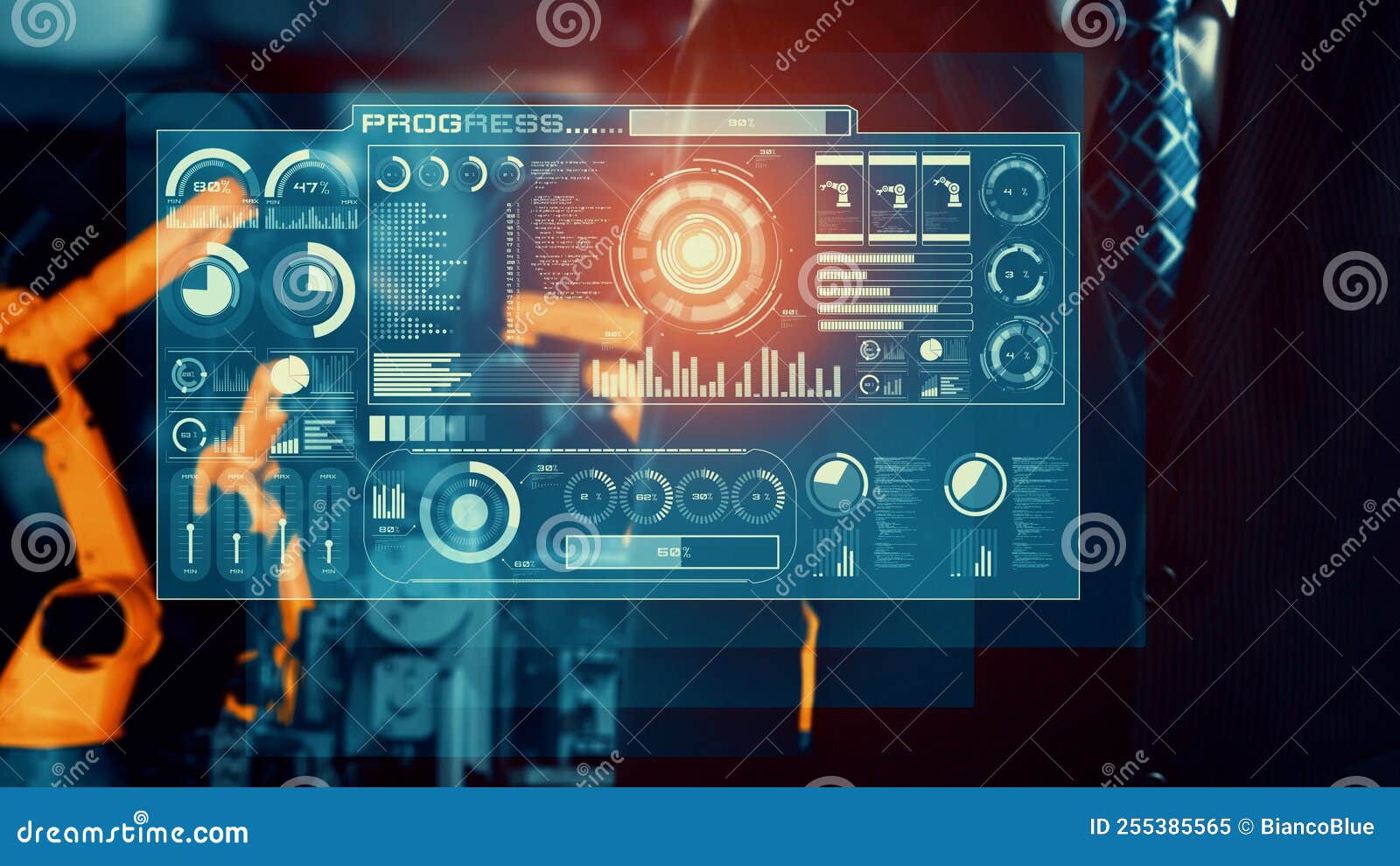 Engineer Use Cybernated Robotic Software Control Industry Robot Arm in ...