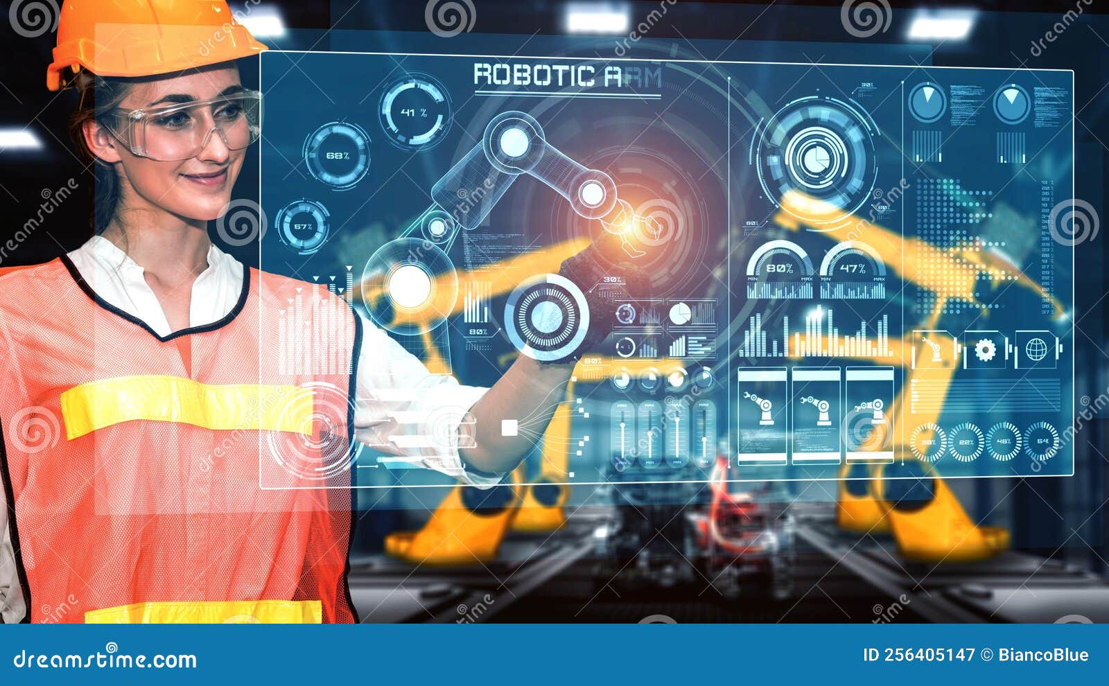 Engineer Use Cybernated Robotic Software Control Industry Robot Arm in ...