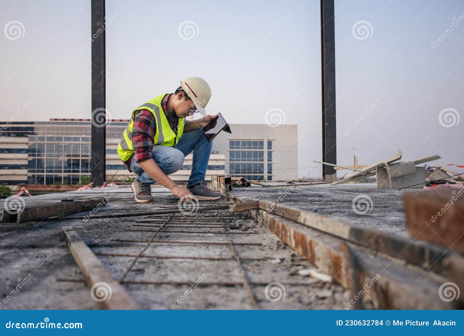 Engineer Use Tablet for Working in Construction Site Work Stock Photo ...