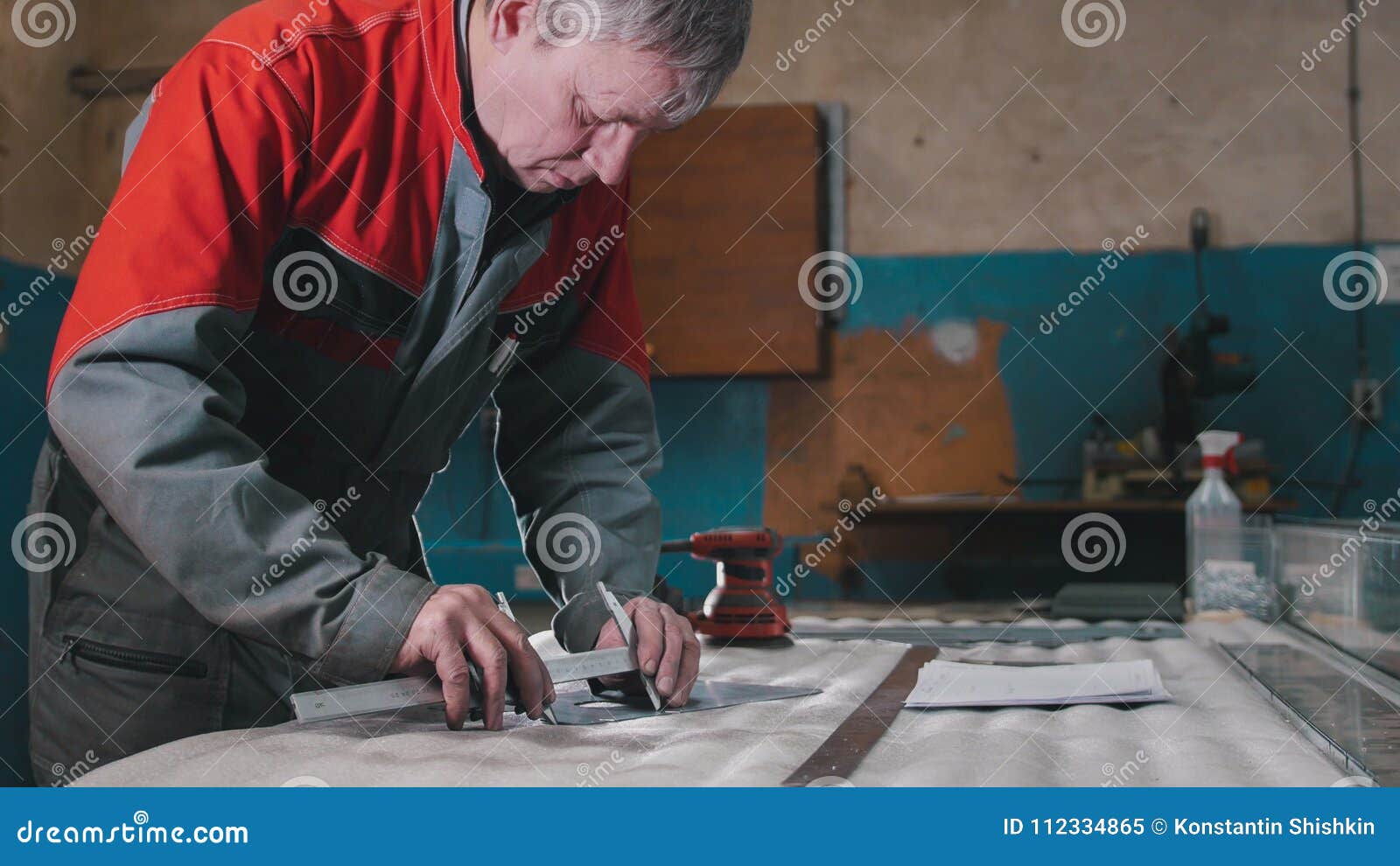 Engineer Use Trammel Technician Measuring Cutting Tool before Cnc ...