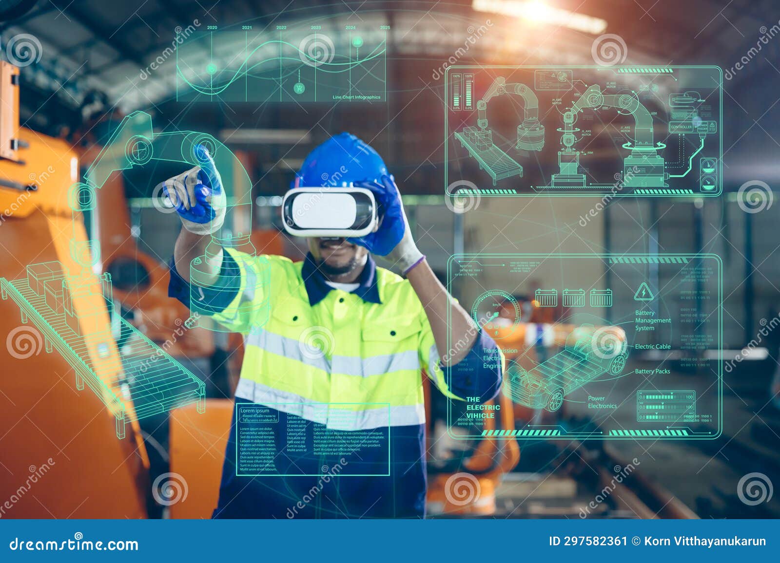 Engineer Use VR Virtual Reality Technology Control Operate Robot ...