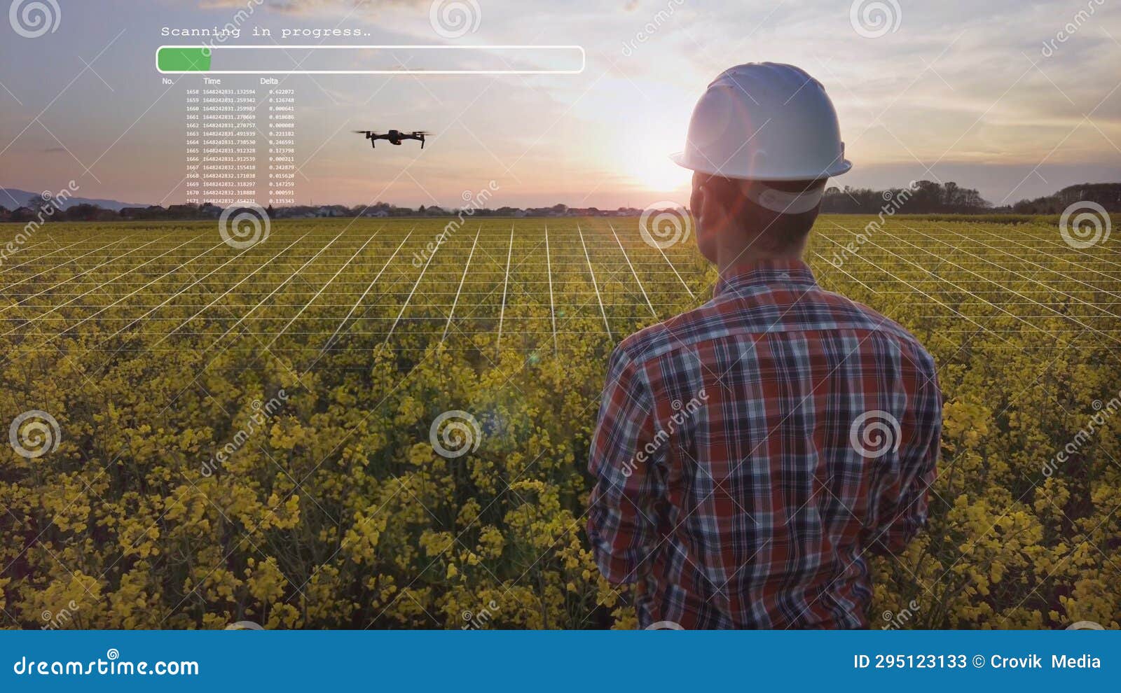 Engineer Using an Agritech Drone To Scan Agricultural Fields. 2D ...