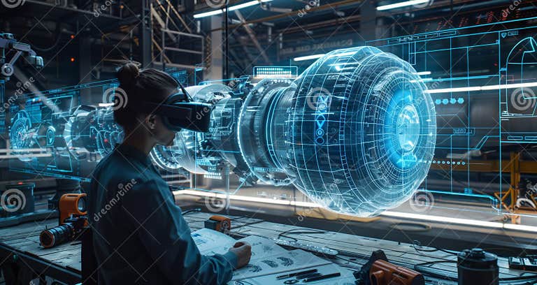 Engineer Using Augmented Reality Headset To Work on Futuristic ...